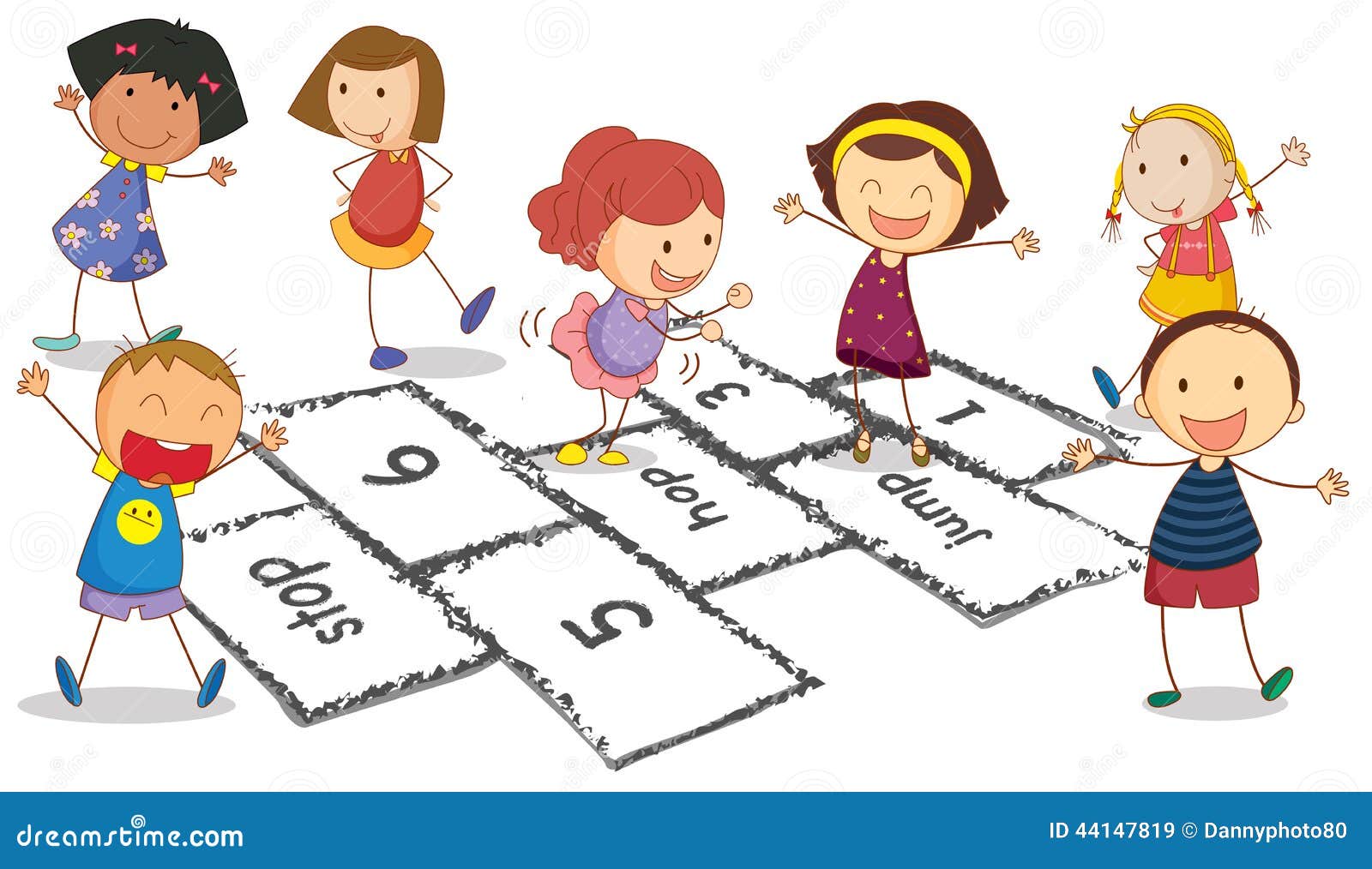 Enfants et jeu de marelle illustration de vecteur. Illustration du ...