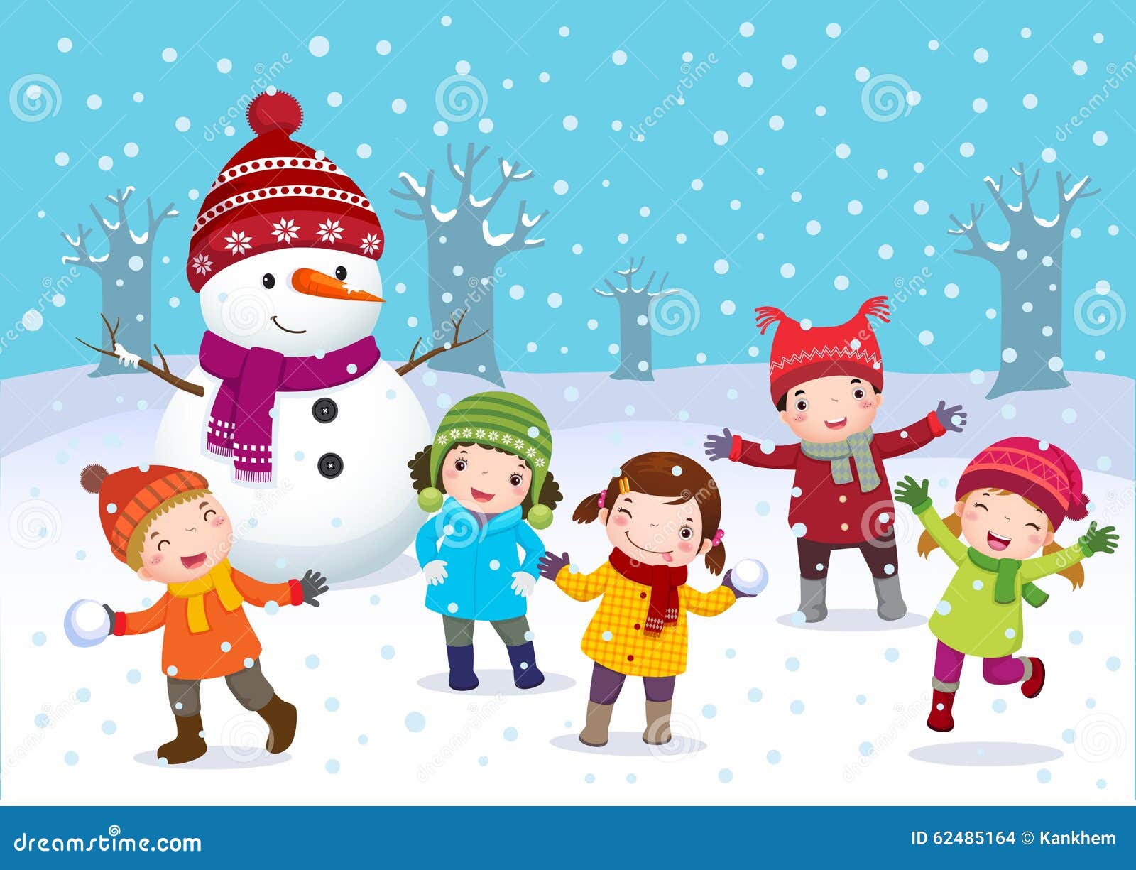 Enfants Jouant Dehors En Hiver Illustration de Vecteur - Illustration ...