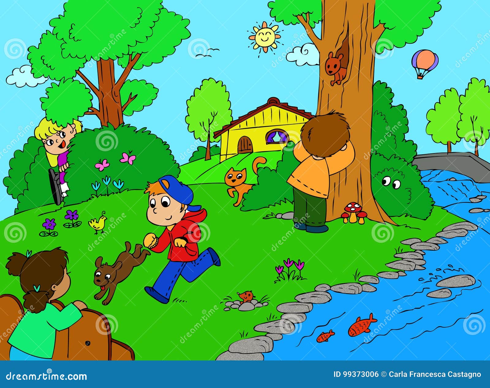 Enfants Jouant Le Cache-cache Illustration Stock - Illustration du ...