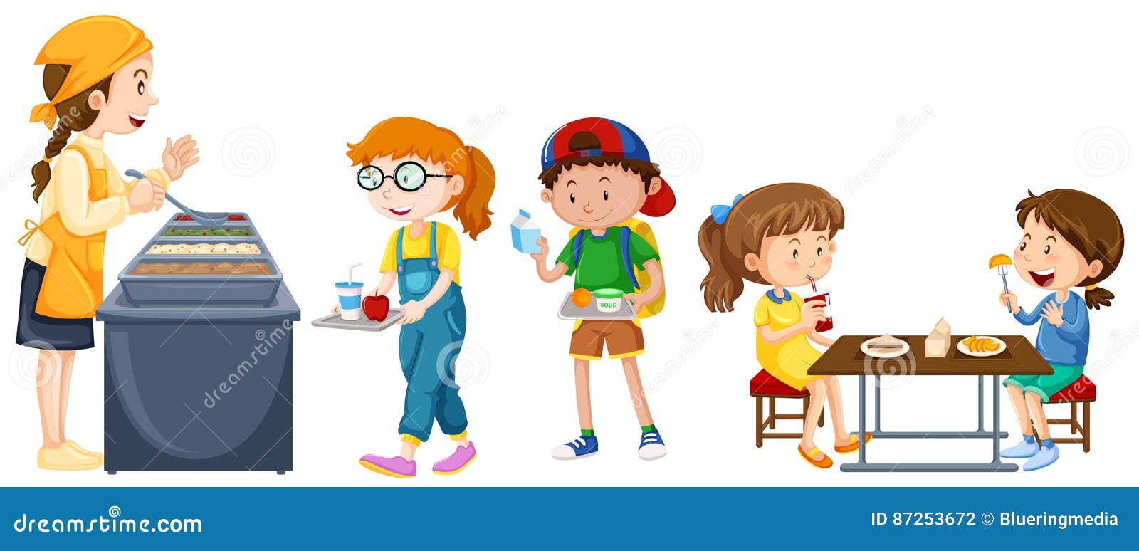 Enfants Mangeant Sur La Table à La Cantine Illustration de Vecteur ...