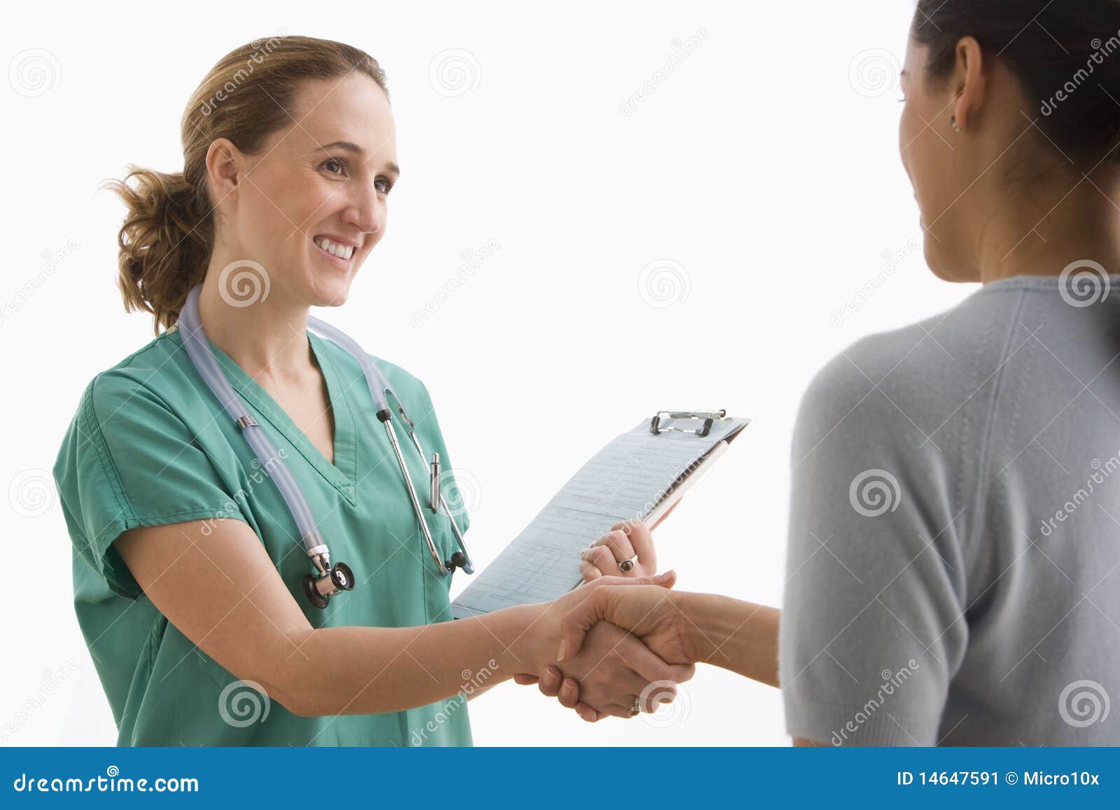 Enfermera Que Sacude Las Manos Con Un Paciente - Aislado Imagen de ...