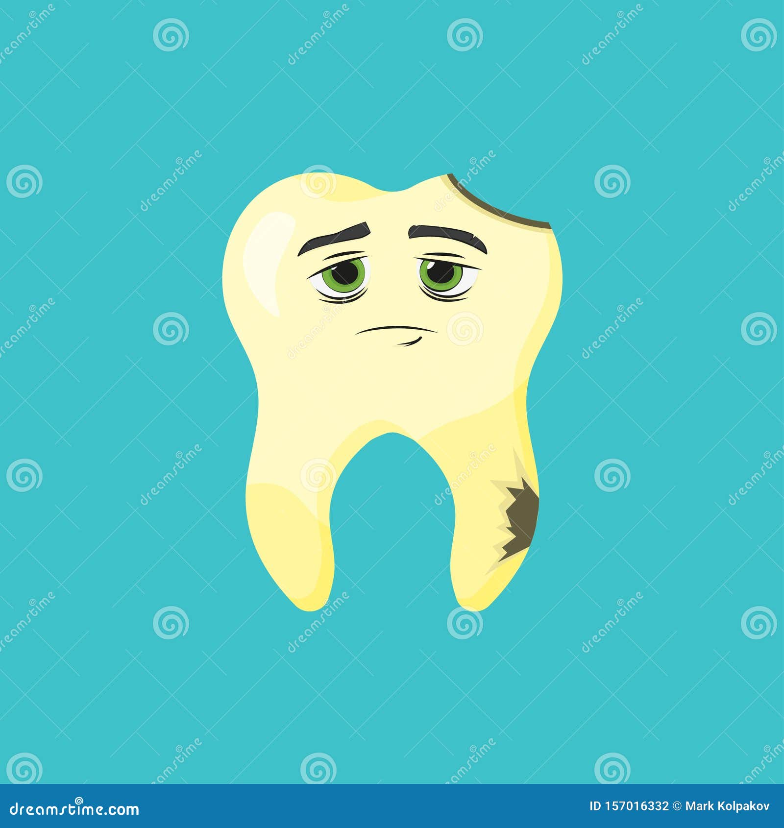 Enfermo, Diente Podrido Y Triste En El Piso Stock de ilustración ...
