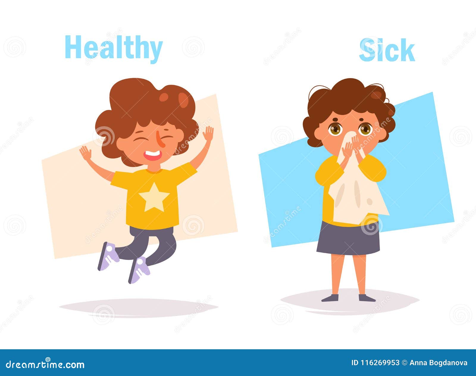Enfermo sano enfrente de ilustración del vector. Ilustración de ...