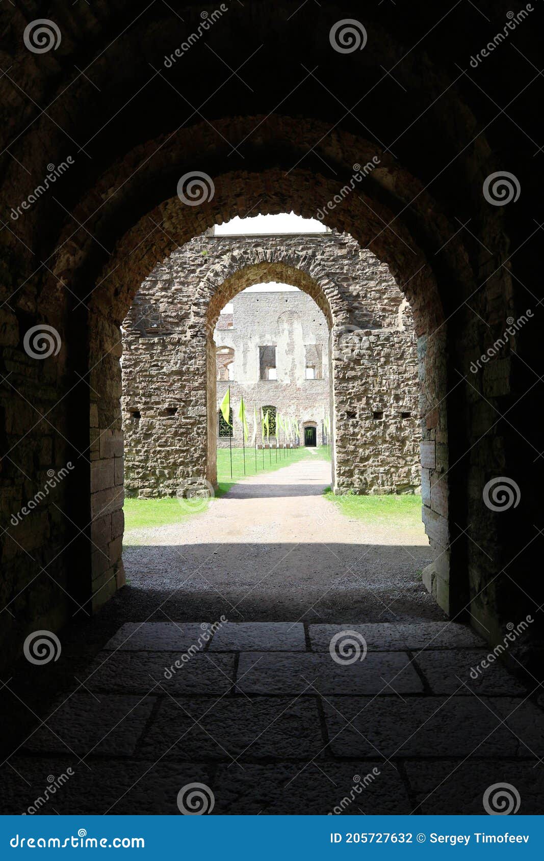 Enfilade of Old Stone Arch in Ruined Medieval Castle Stock Photo ...