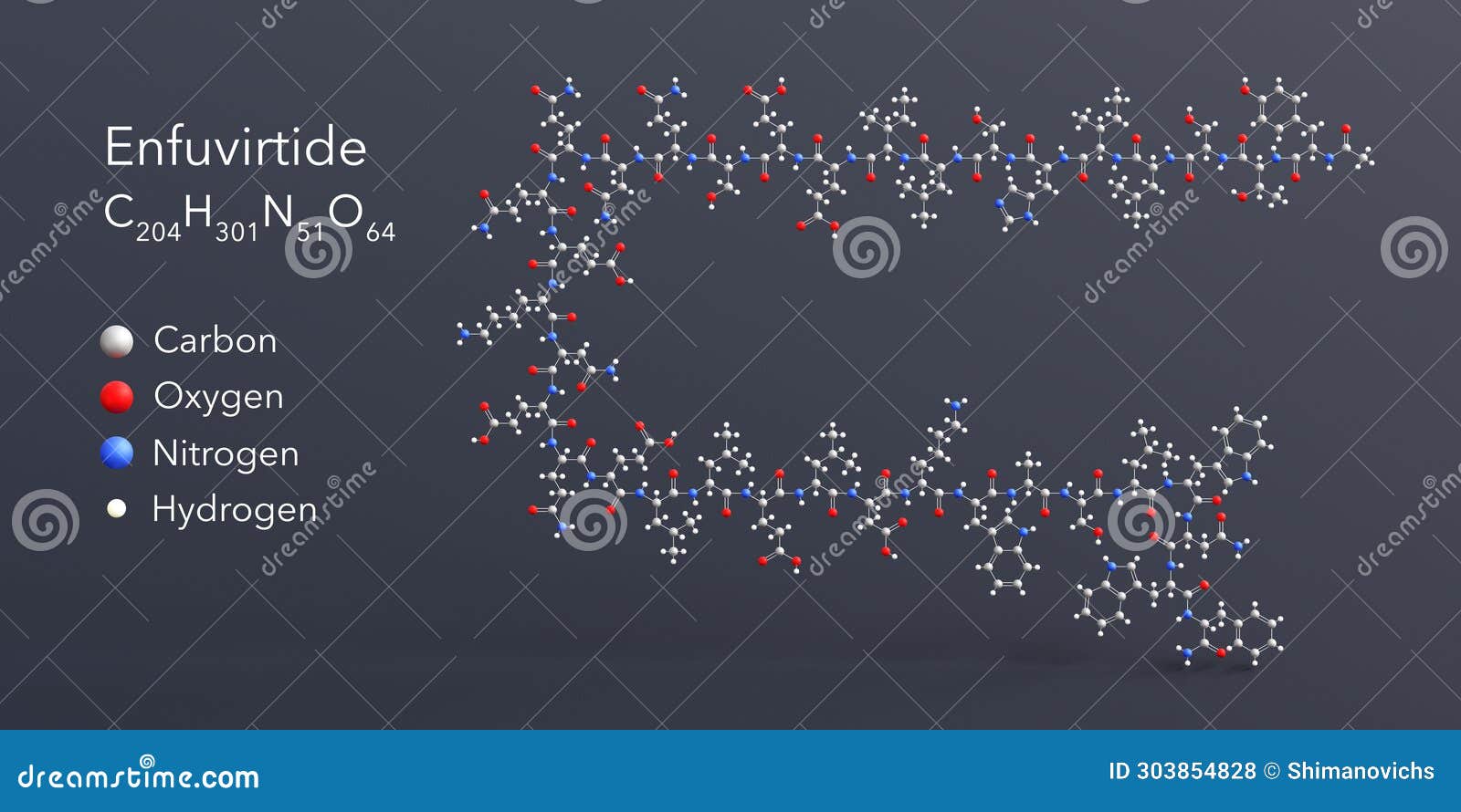 Enfuvirtide Molecule 3d Rendering, Flat Molecular Structure with ...
