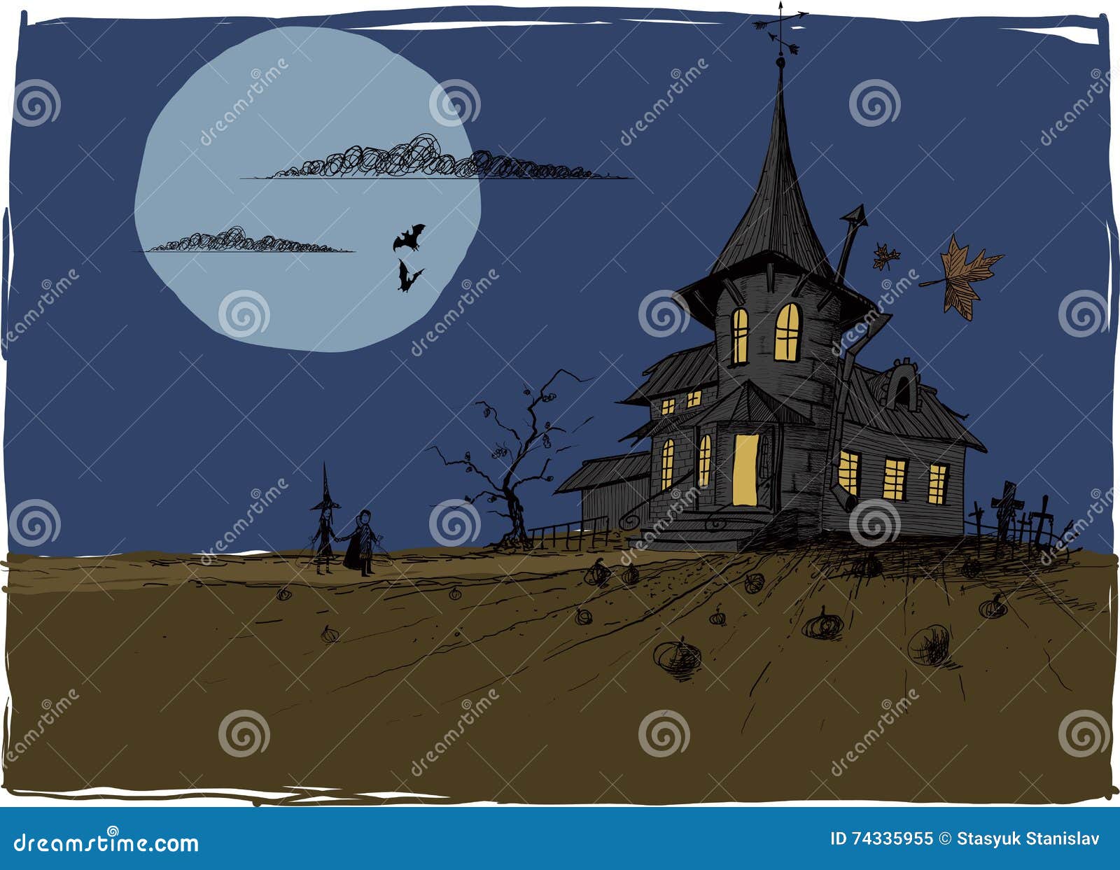 Eng Halloween-Huis vector illustratie. Illustration of kruis - 74335955