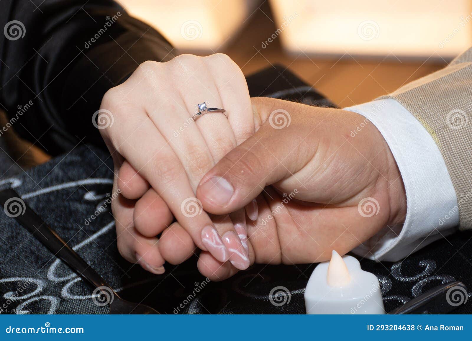 Engaged Couple Focused on Their Hands and Ring Stock Photo - Image of ...