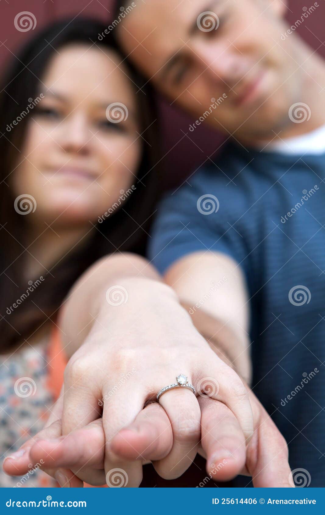 Engaged Couple Shows Diamond Ring Stock Photo - Image of love ...