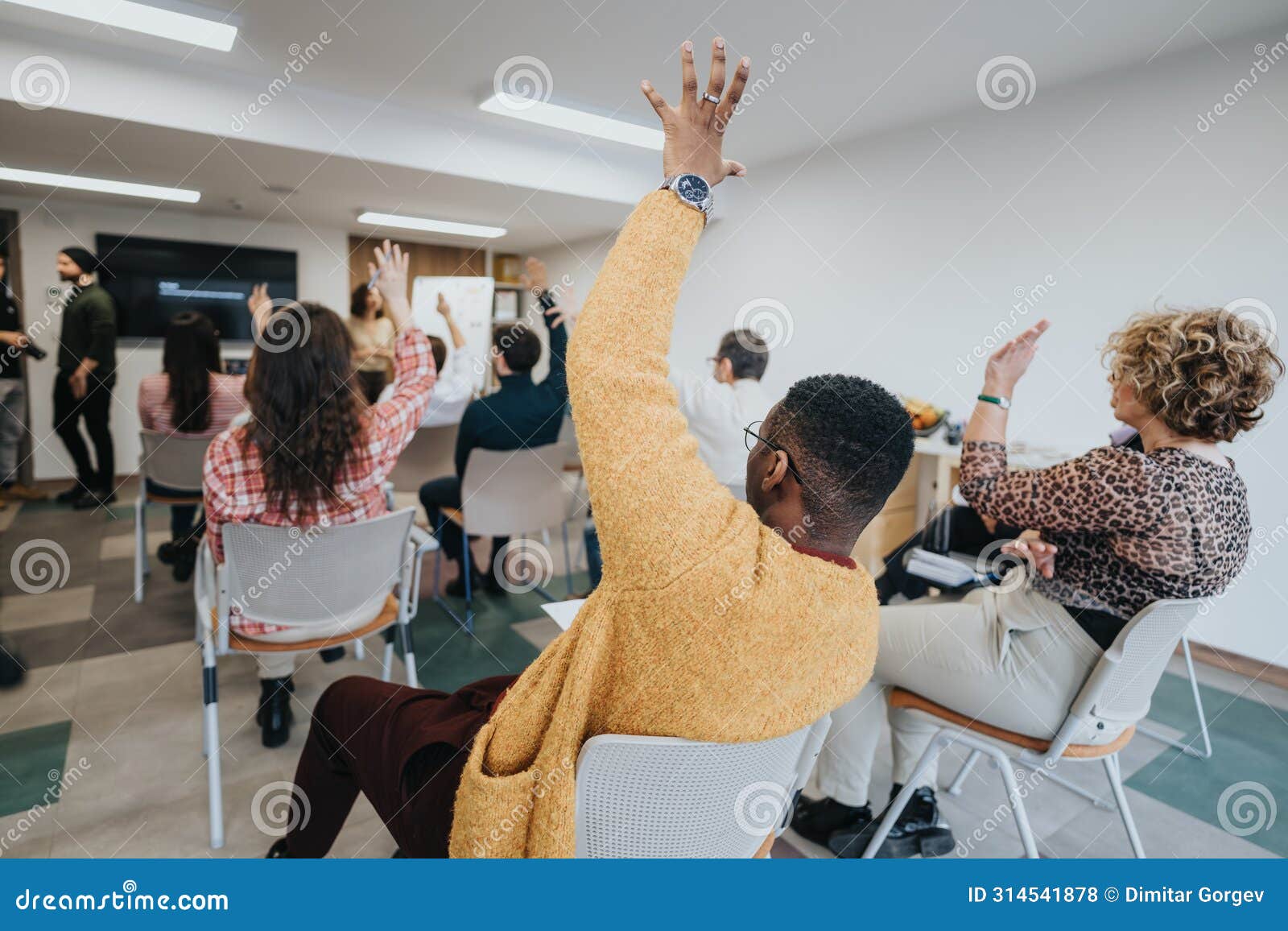 Multiracial Group of Business People Participating in Interactive ...