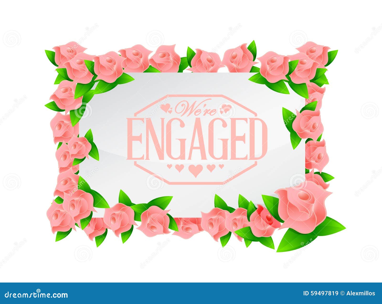 We are Engaged Stamp Seal and Roses Board Stock Illustration ...