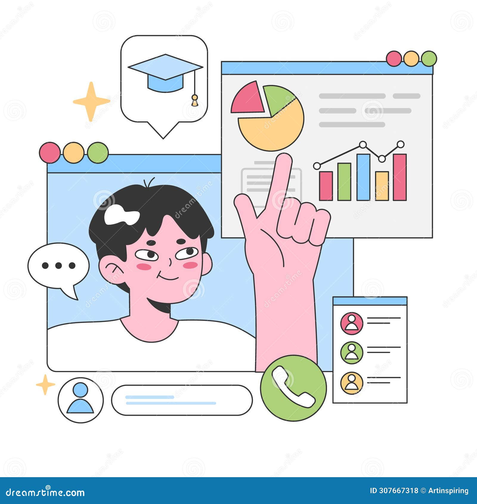 Engaged Student Participates in an Interactive Online Class. Flat ...