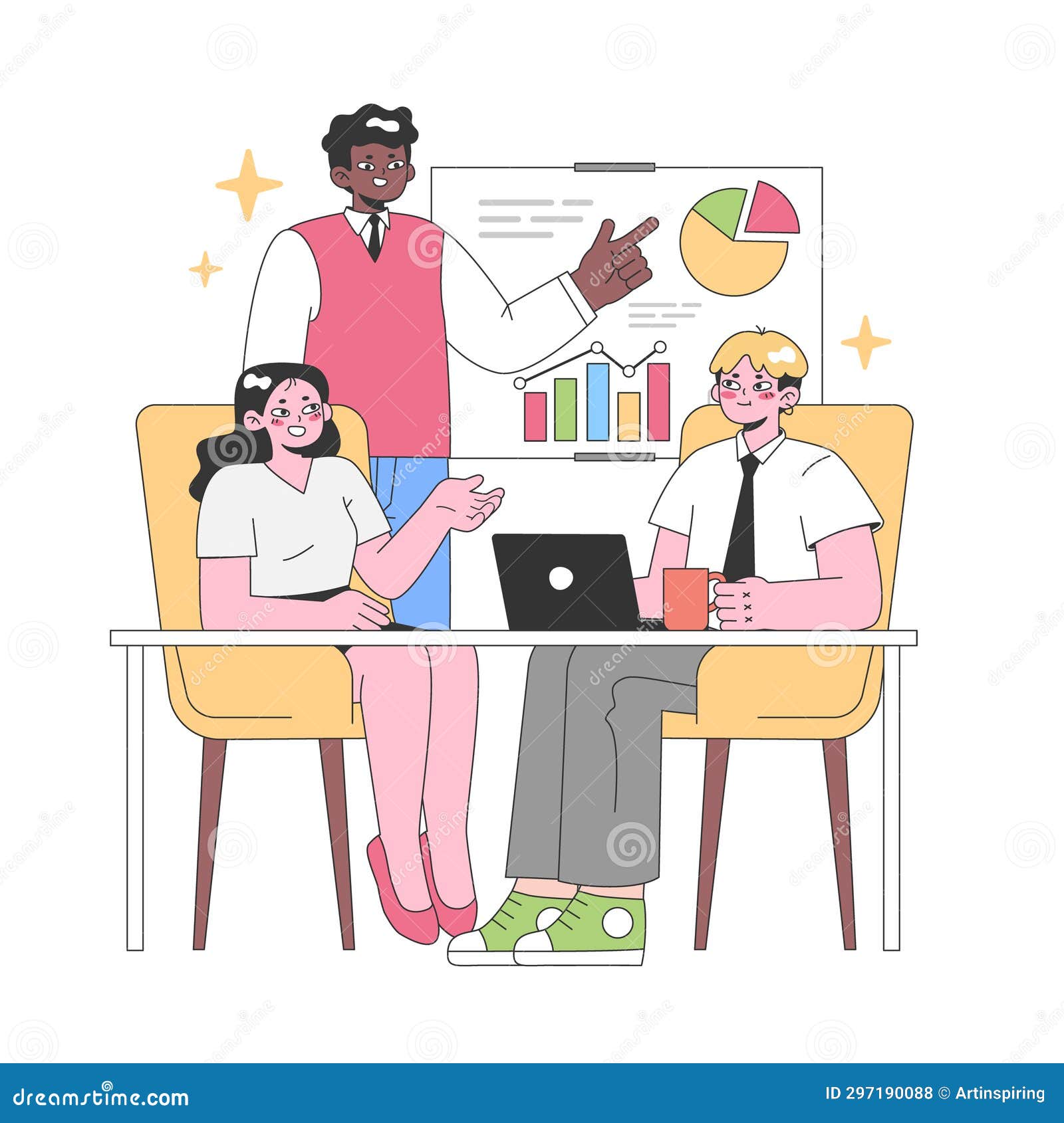 Engaged Team Collaborates on a Project. Flat Vector Illustration. Stock ...