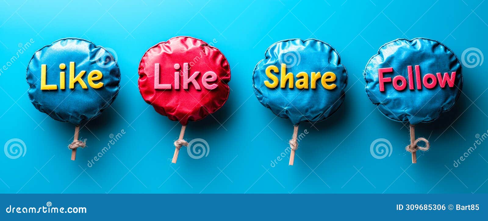 Engagement Concept with Like, Share, Follow Speech Bubbles Pinned on a ...