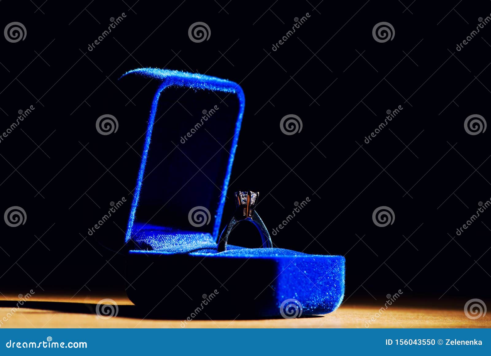 Engagement Diamond Ring in Blue Box Stock Photo - Image of background ...