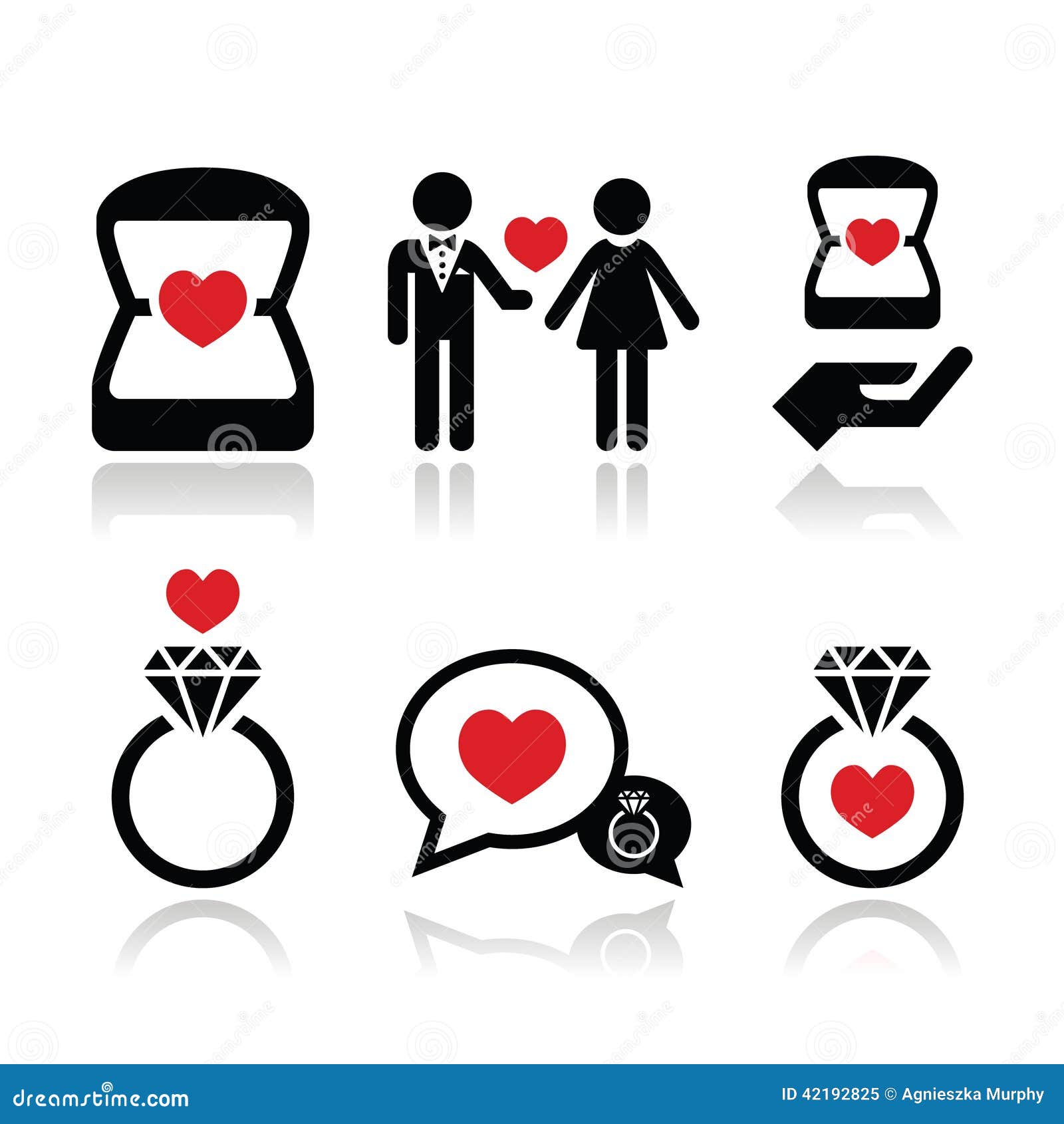 Engagement, Diamond Ring in Box Vector Icons Set Stock Vector ...