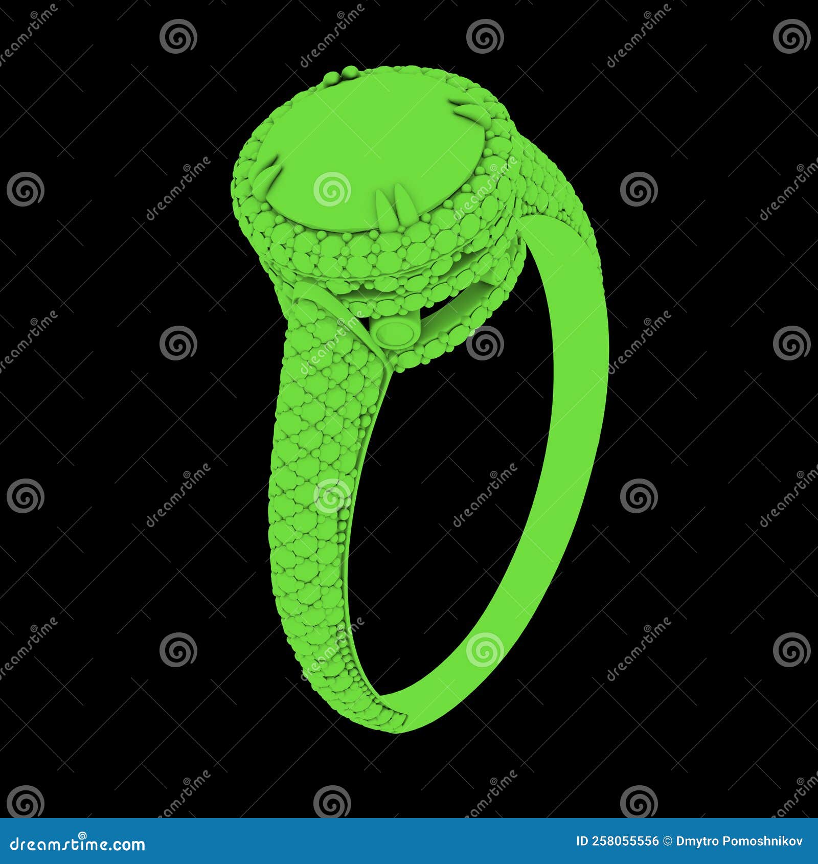 Jewelry Ring with Diamonds 3D Rendering in Green Wireframe Stock ...
