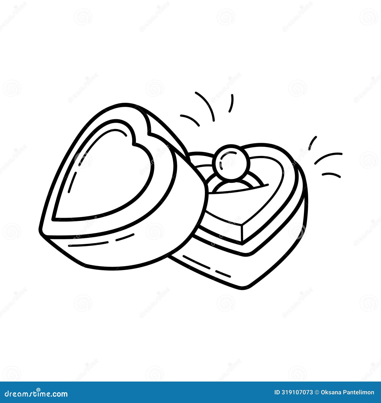 Engagement Ring in a Box. Wedding Item. Simple Linear Hand Drawn ...