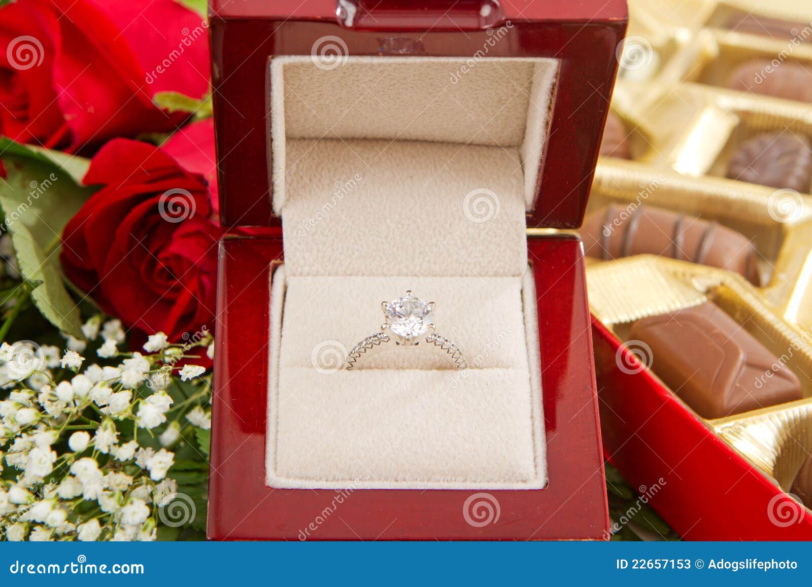 Engagement Ring with Chocolates and Roses Stock Image - Image of candy ...