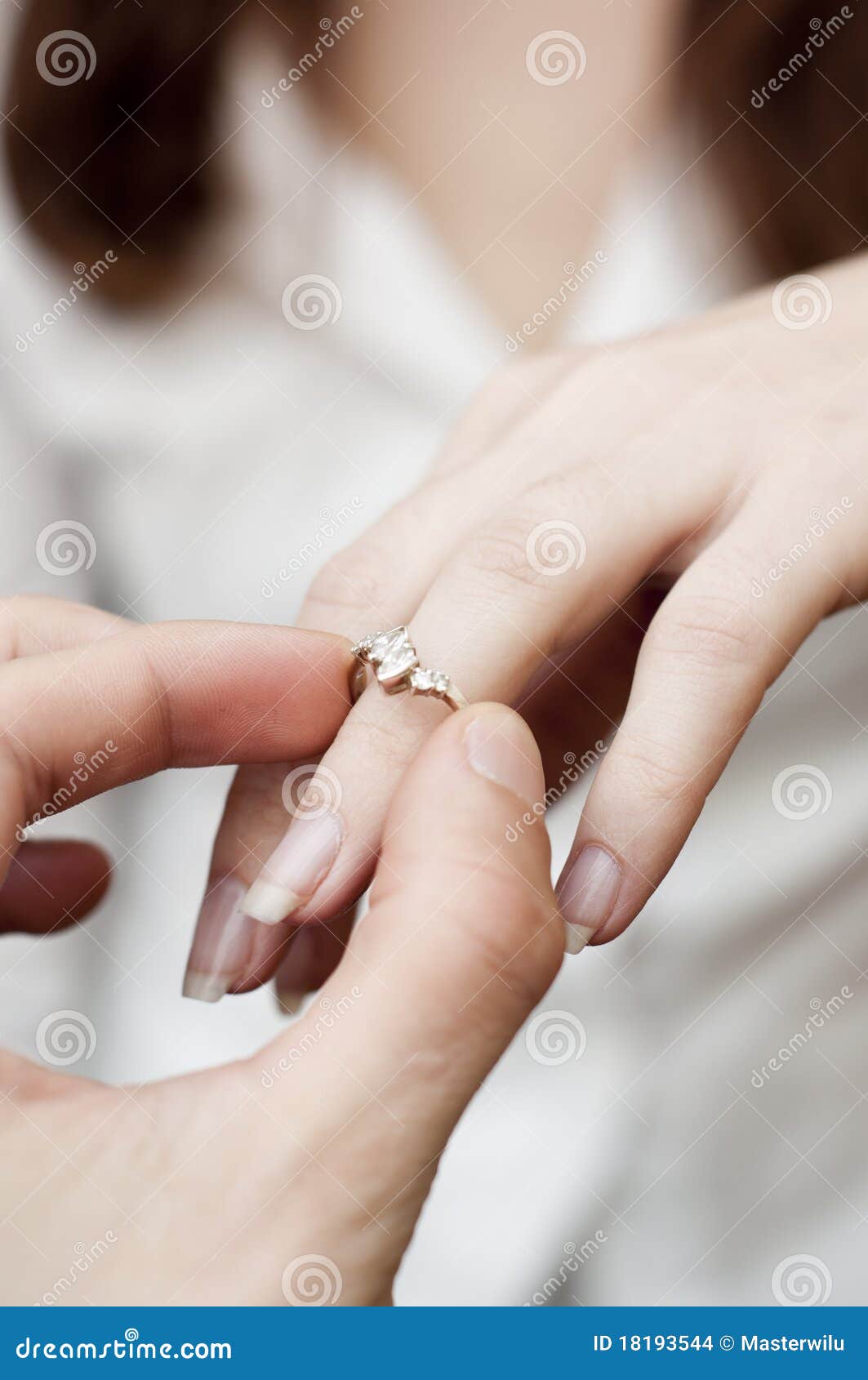 Engagement Ring into a Finger Stock Photo - Image of marriage, jewelry ...