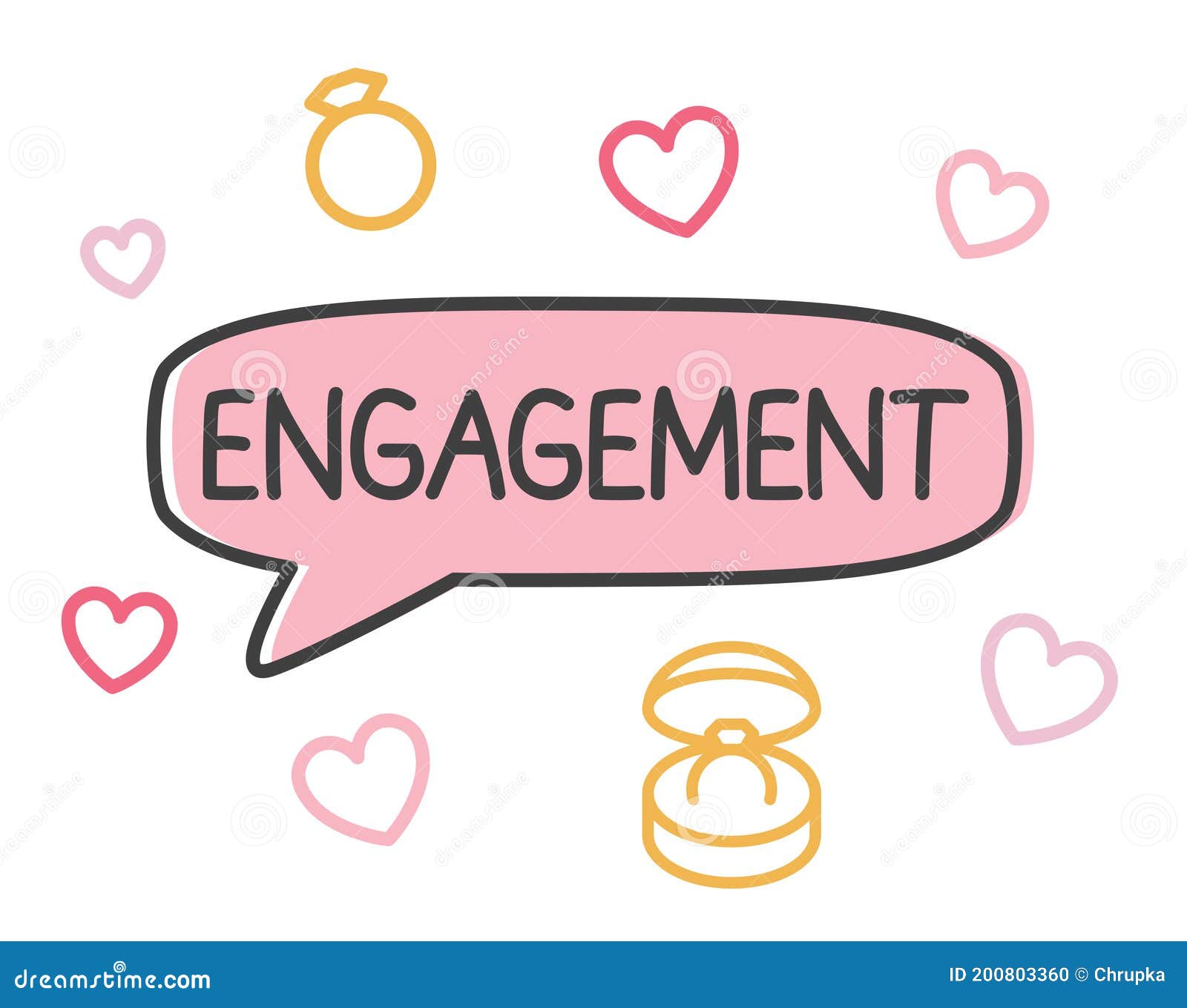 Engagement Word and Ring, Hearts Icon Stock Vector - Illustration of ...