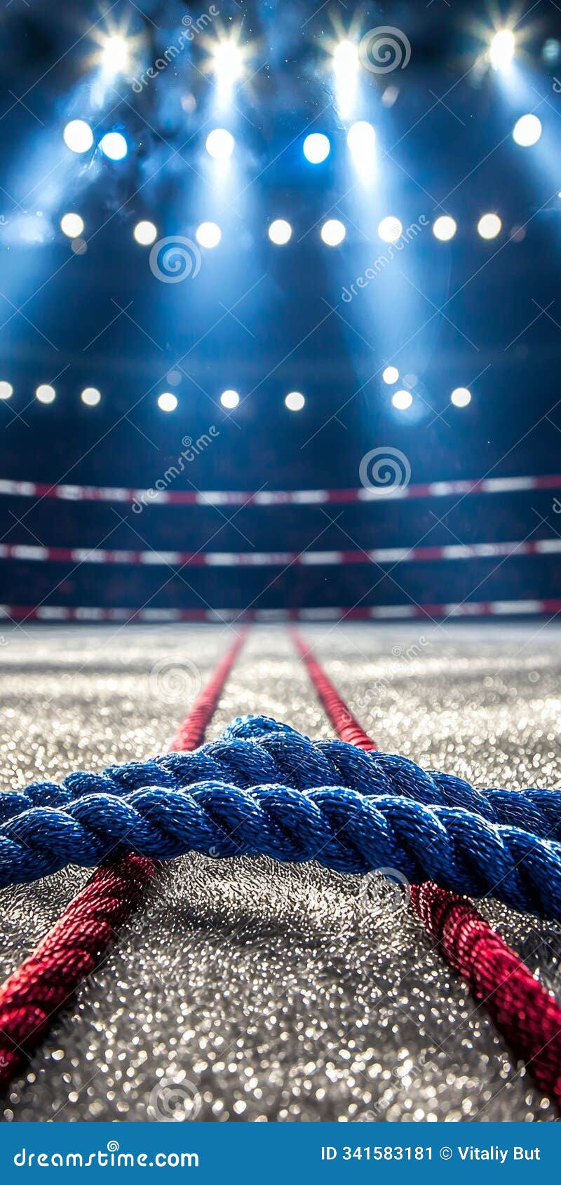 Engaging Boxing Ring Featuring Three Colored Ropes is Illuminated by ...