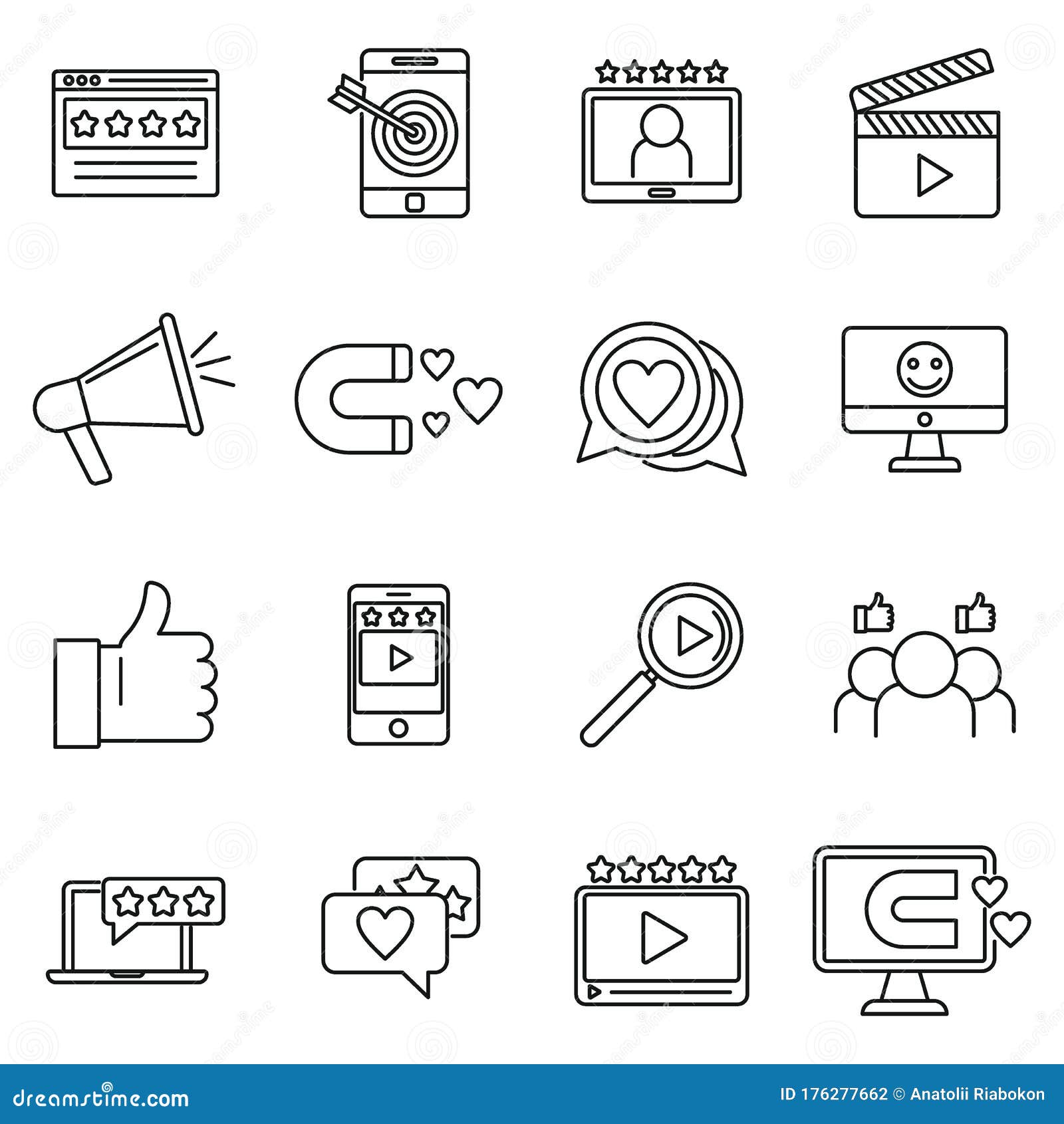 Engaging Content Digital Icons Set, Outline Style Stock Vector ...