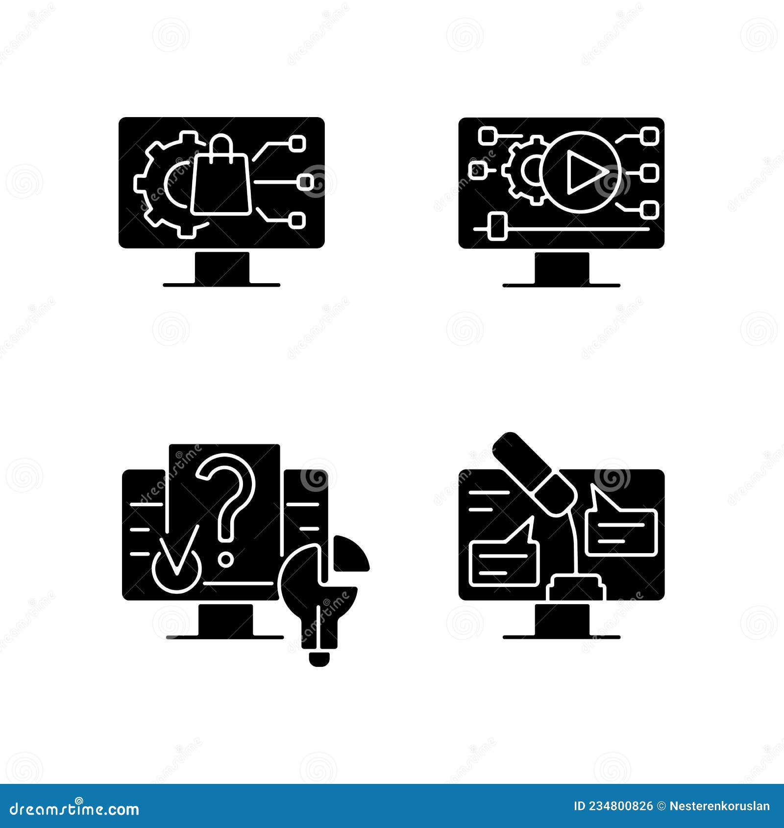 Engaging with Digital Technology Black Glyph Icons Set on White Space ...