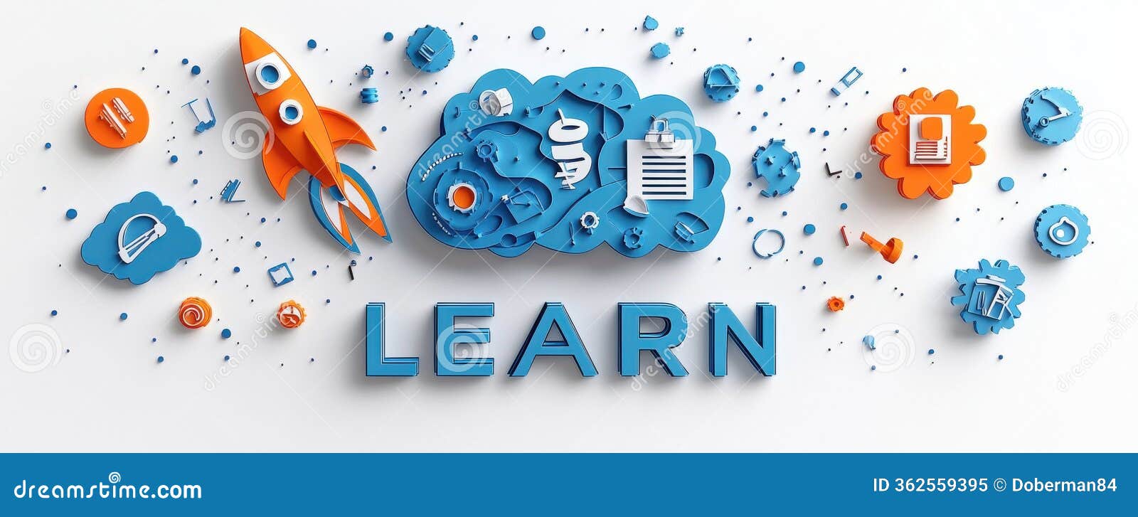 Creative Learning Concept with Rocket and Educational Symbols Stock Image - Image of inspiration ...