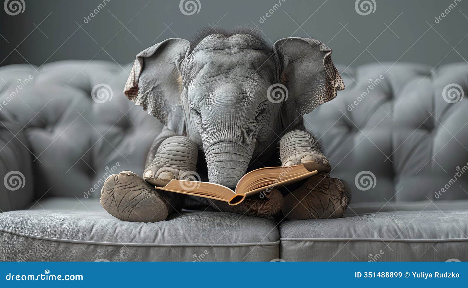 Engaging Illustration of an Elephant Reading a Book on a Sofa ...