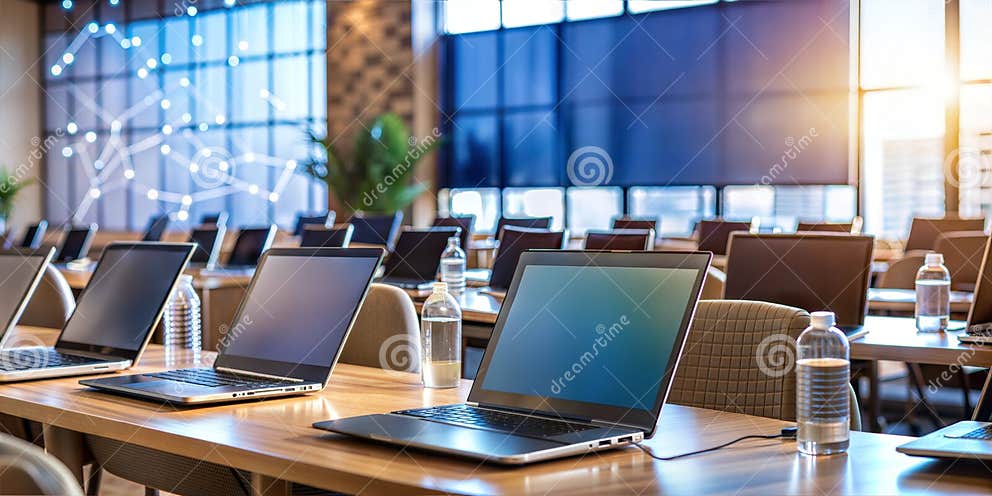 Engaging Tech Conference Banner with Laptops and Coding Symbols Stock ...