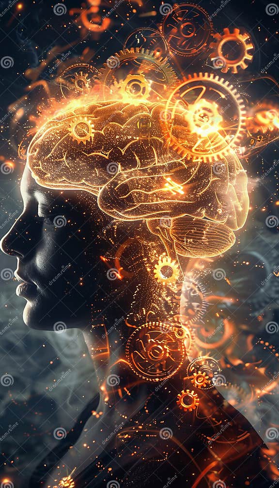 Engaging Visual of the Human Mind with Gears Symbolizing Innovation and ...