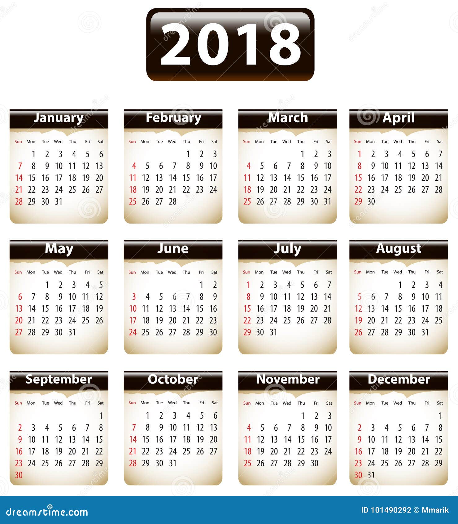 2018 Engelse kalender vector illustratie. Illustration of vrijdag ...