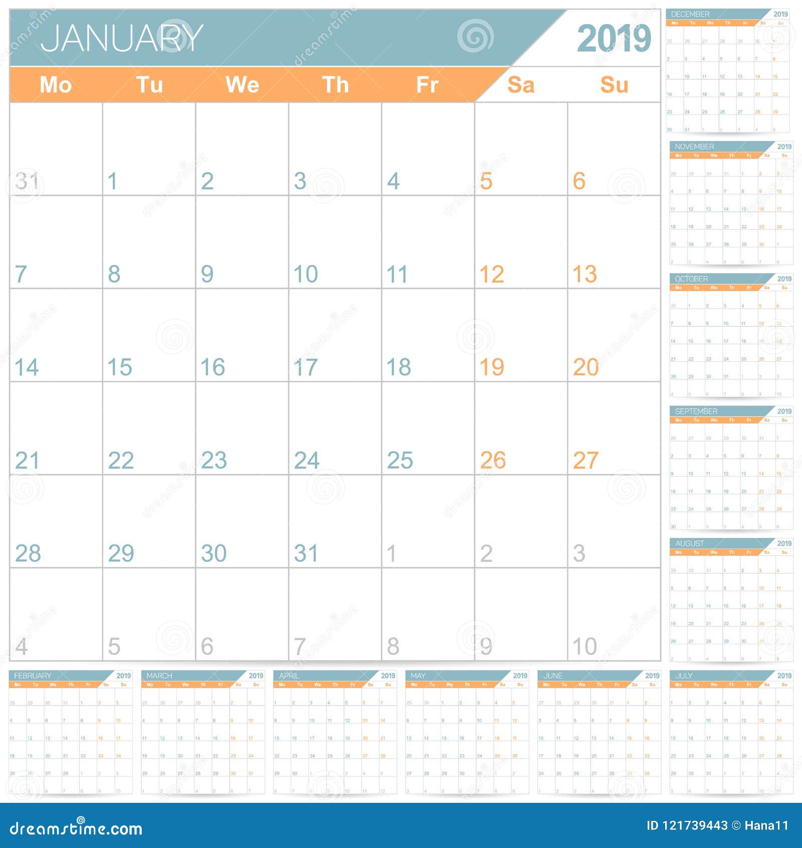 Engelse kalender 2019 vector illustratie. Illustration of agenda ...