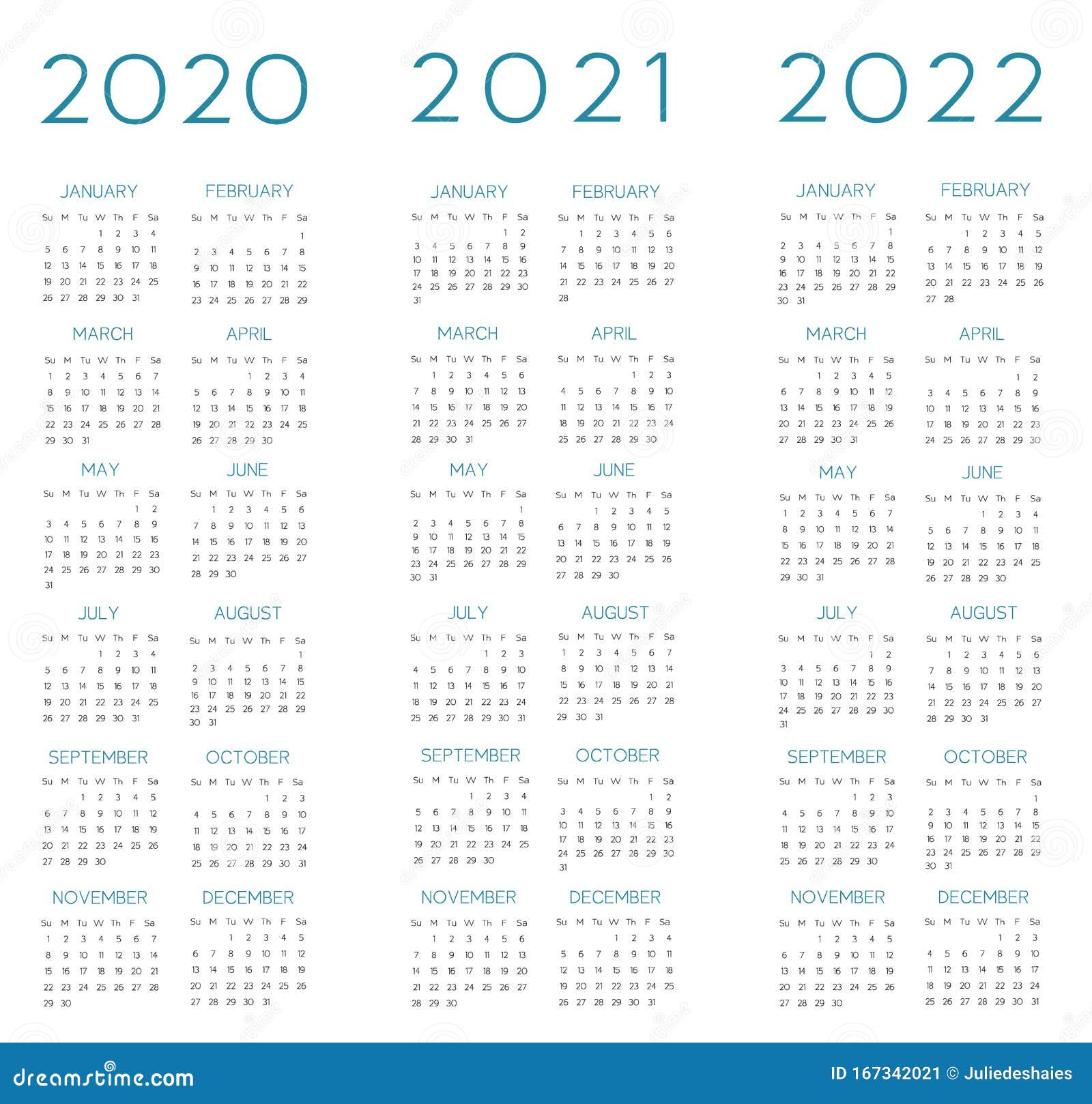 Engelse Kalender 2020-2021-2022 Vector Vector Illustratie ...