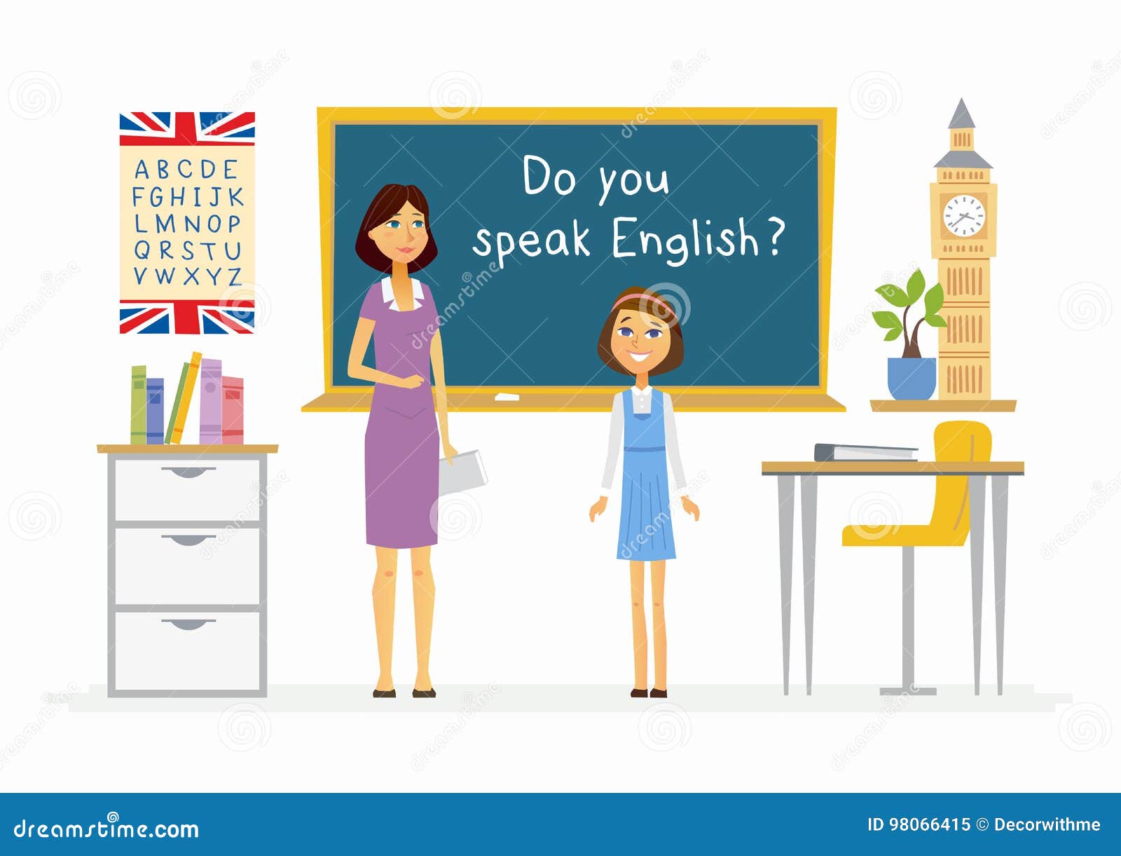 Engelse Les Op School - De Karaktersillustratie Van Beeldverhaalmensen ...