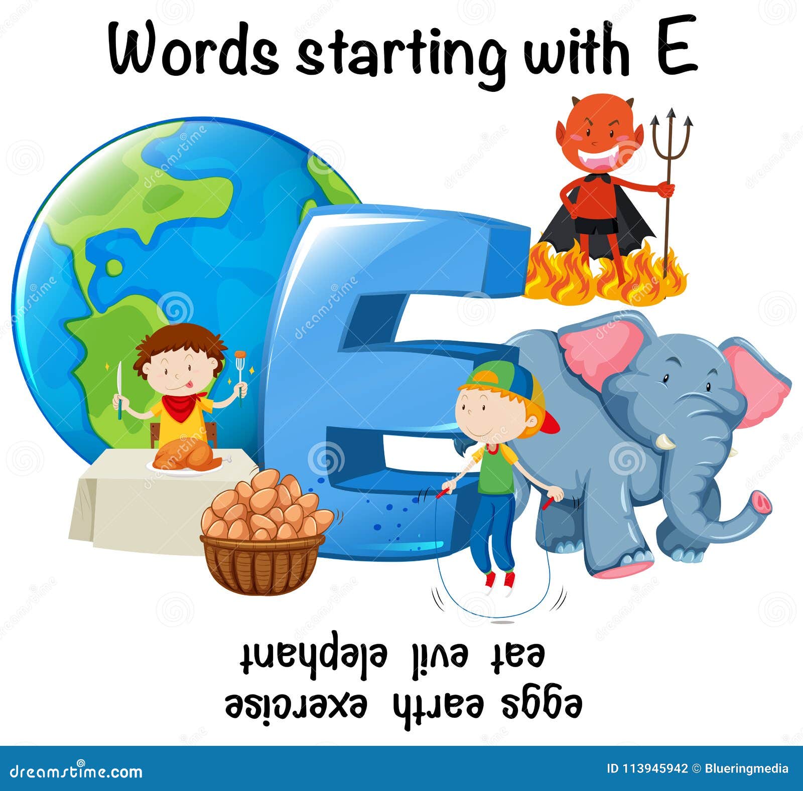 Engelse Woorden Die Met E Beginnen Vector Illustratie - Illustration of ...