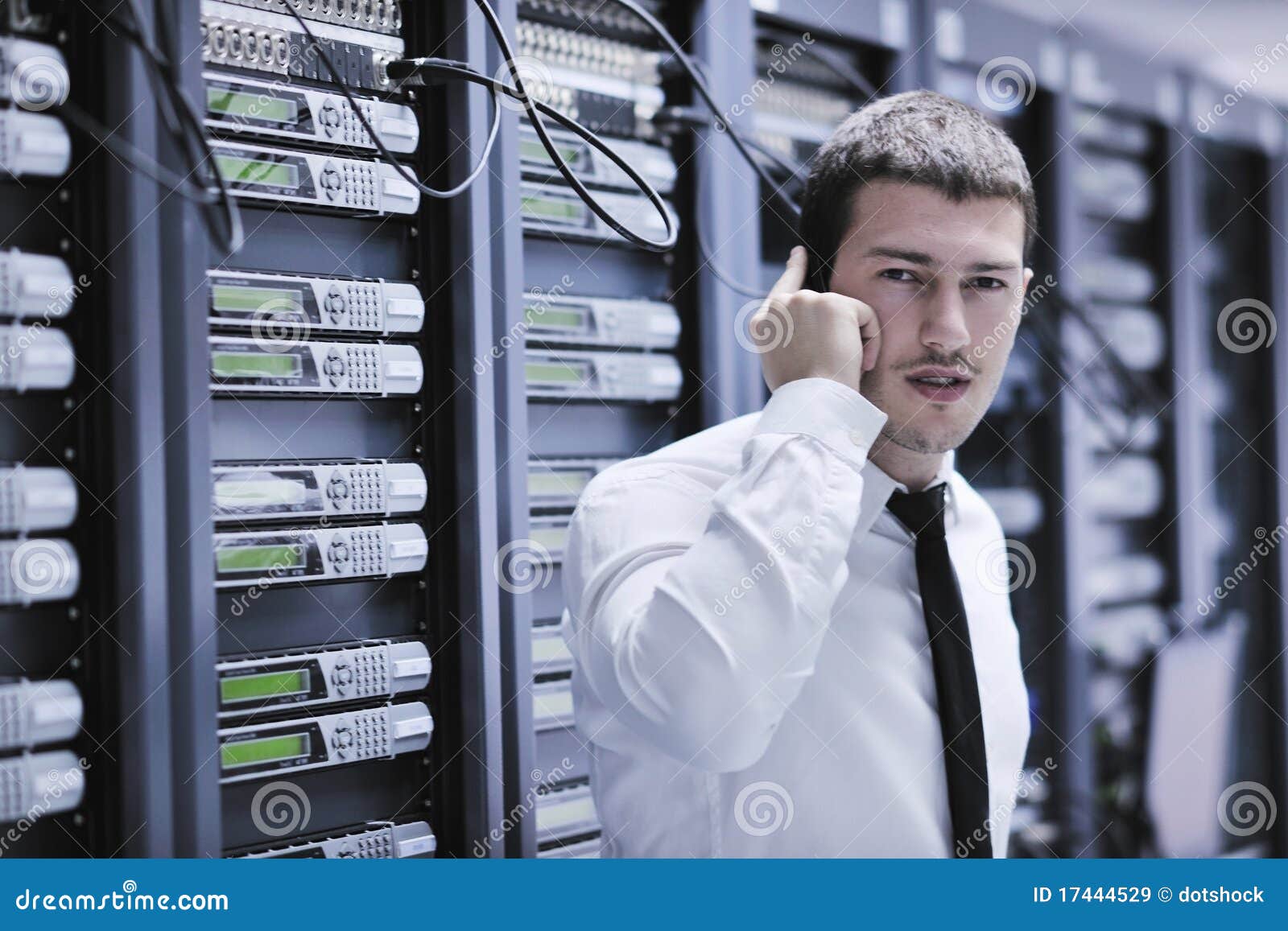 It Engeneer Talking by Phone at Network Room Stock Image - Image of ...