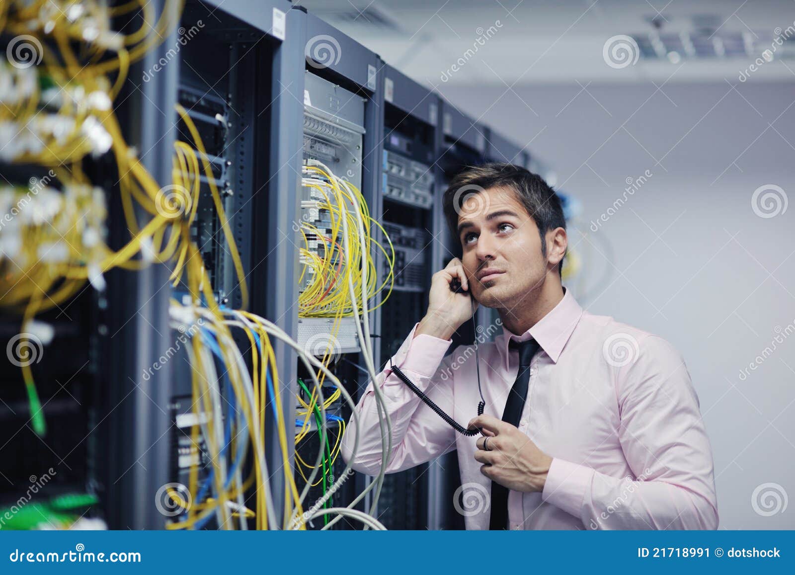 It Engeneer Talking by Phone at Network Room Stock Image - Image of ...