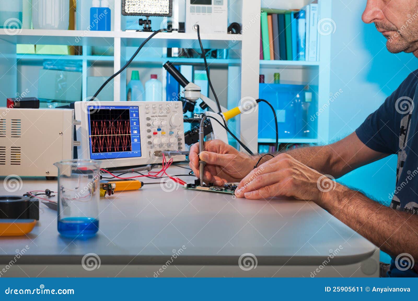 An Engeneer Tests Electronic Equipment Stock Image - Image of component ...
