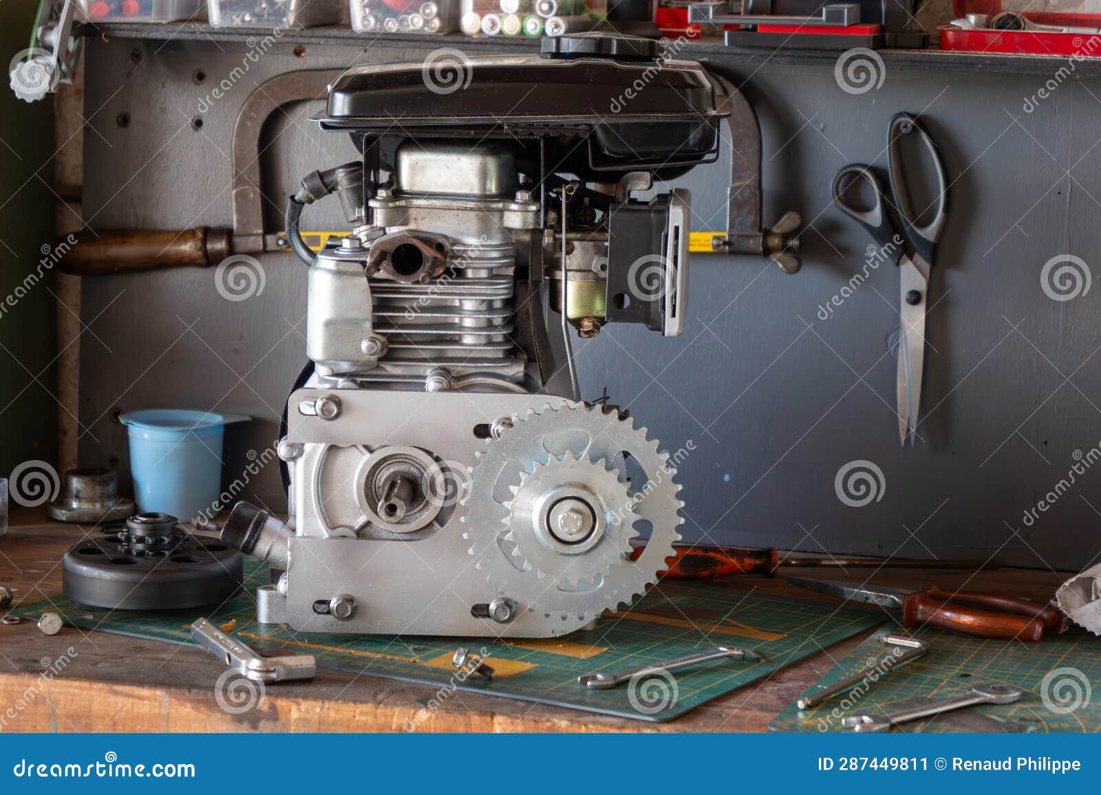 Engine Being Repaired on the Workbench Stock Image - Image of repair ...