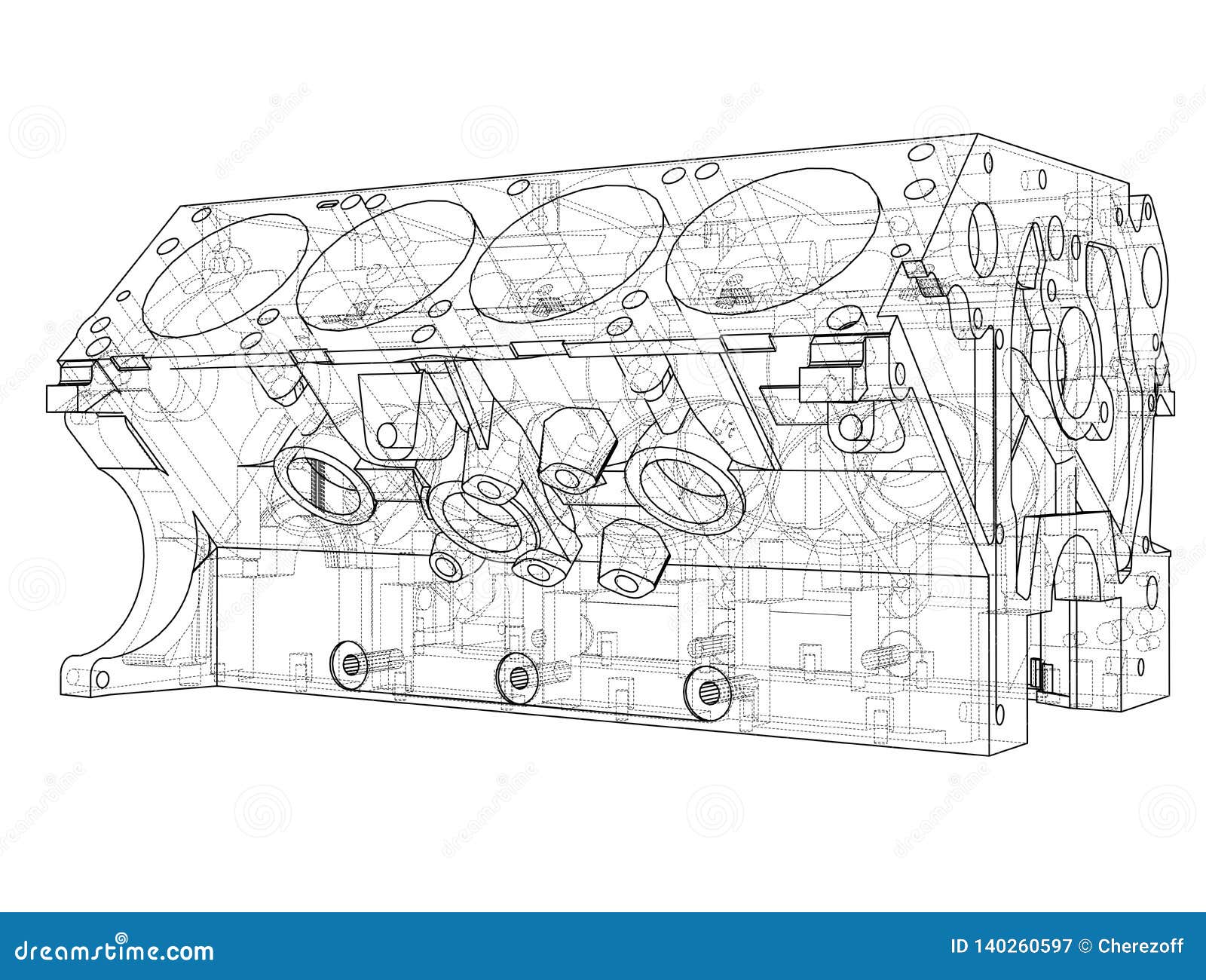 Engine Block Sketch. Vector Rendering of 3d Stock Vector - Illustration ...