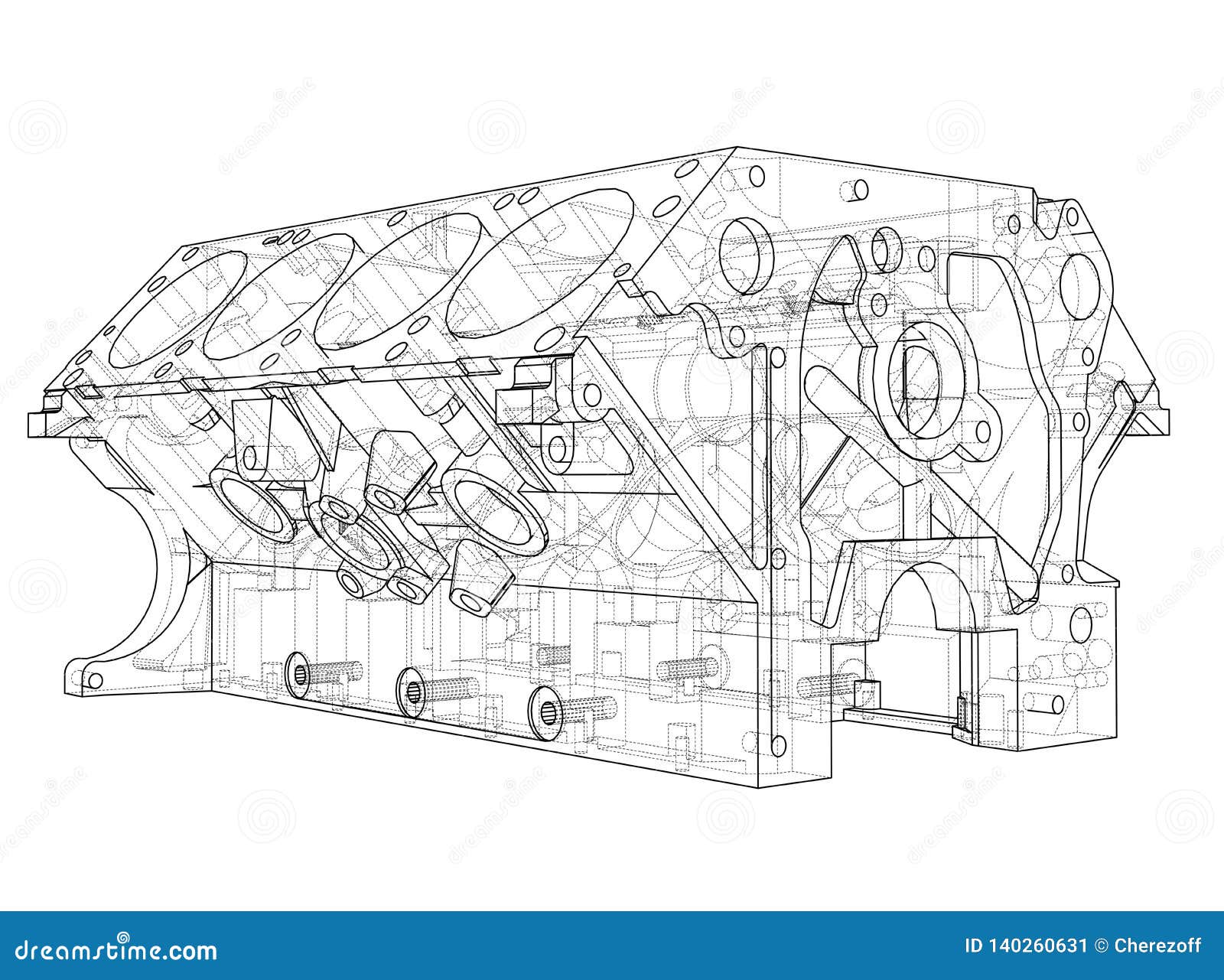 Engine Block Sketch. Vector Rendering of 3d Stock Vector - Illustration ...