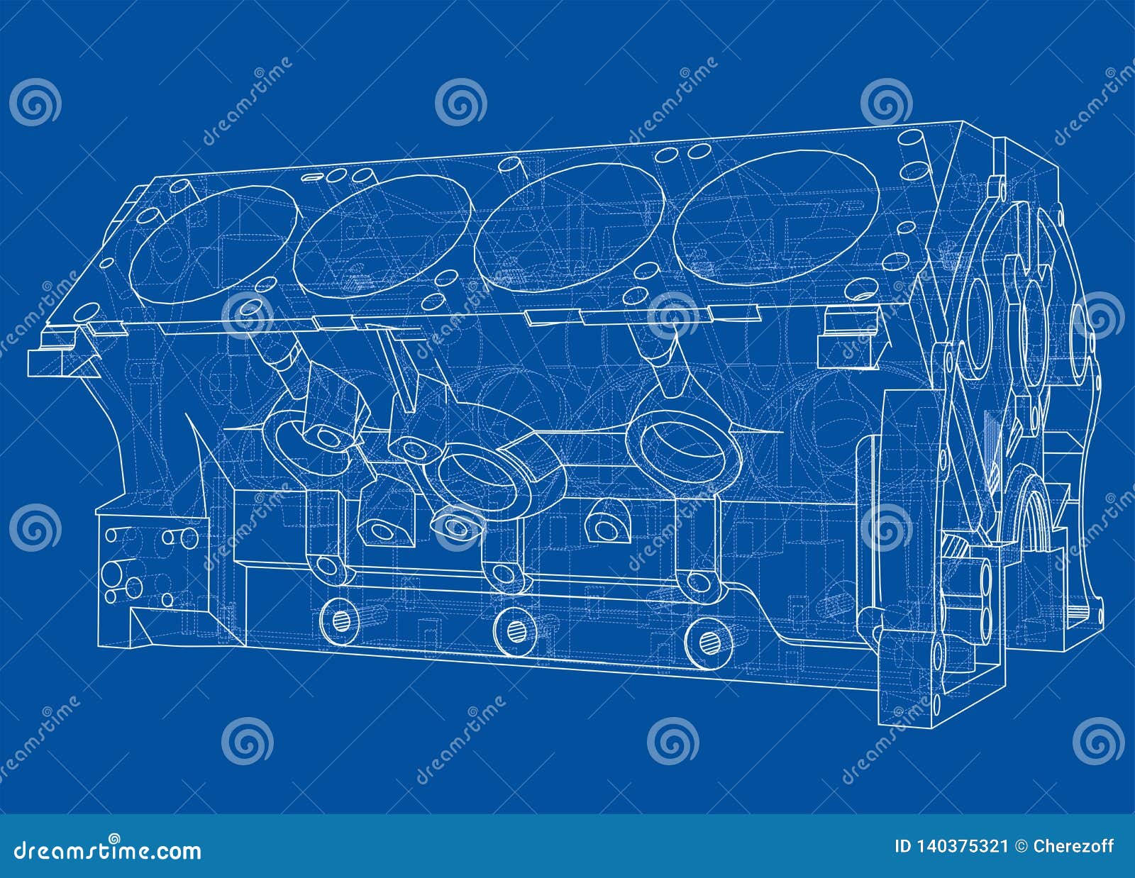 Engine Block Sketch. Vector Rendering of 3d Stock Vector - Illustration ...