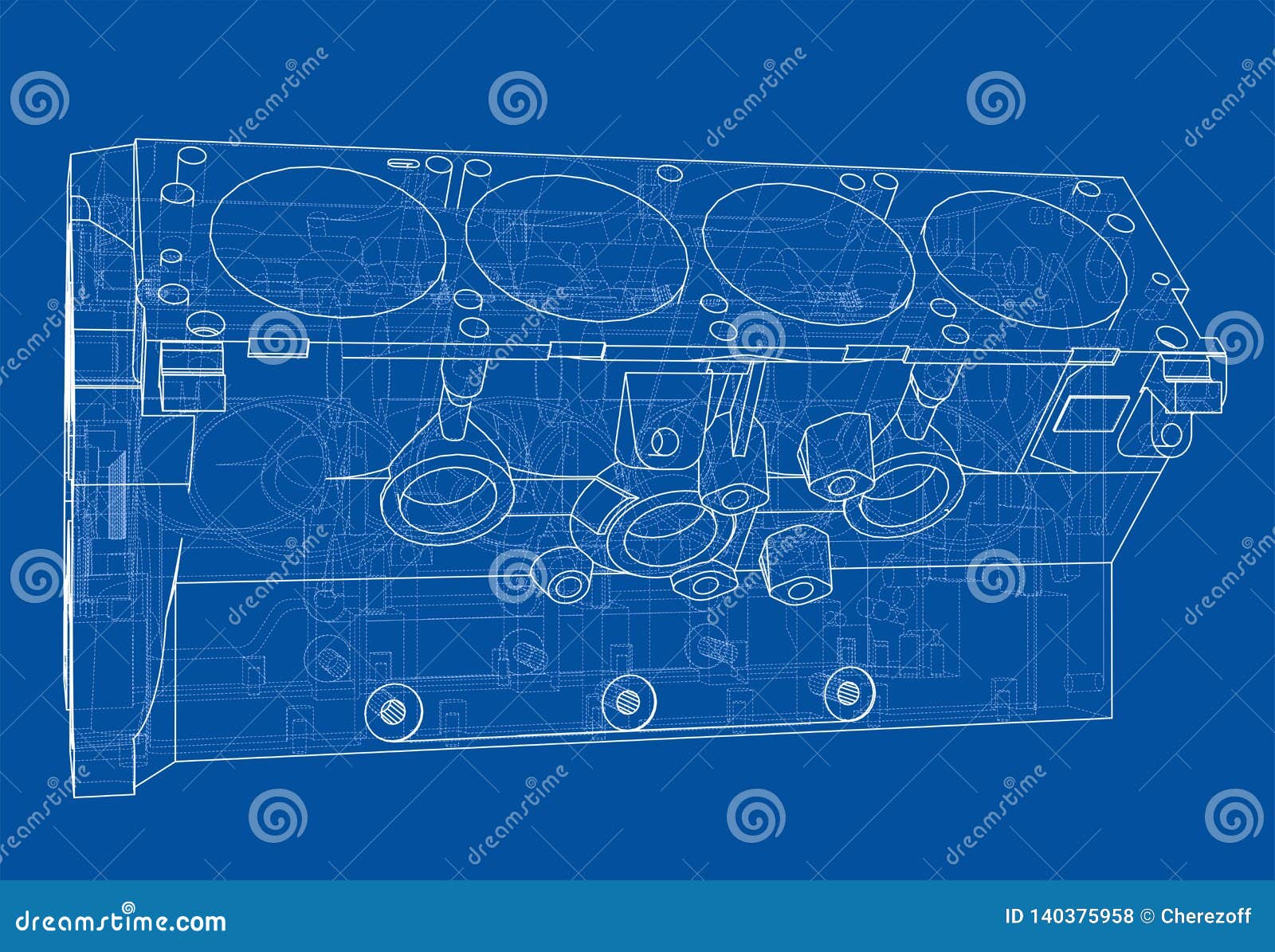 Engine Block Sketch. Vector Rendering of 3d Stock Vector - Illustration ...