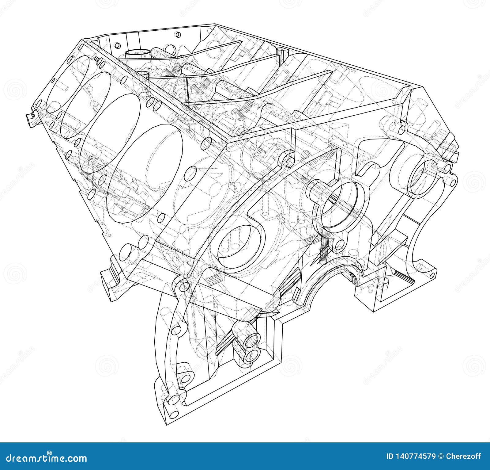 Engine Block Sketch. Vector Rendering of 3d Stock Vector - Illustration ...