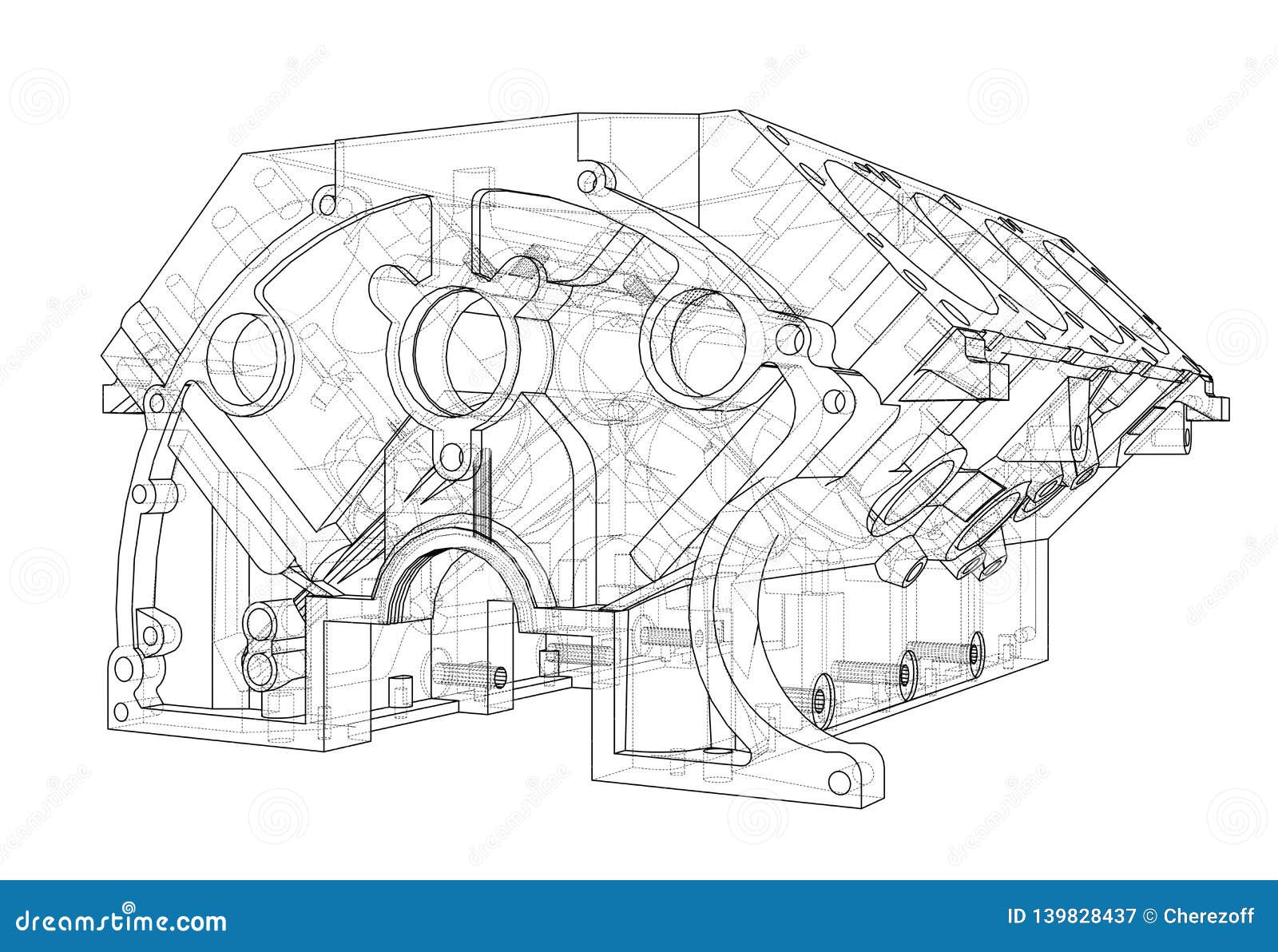 Engine Block Sketch. Vector Rendering of 3d Stock Vector - Illustration ...