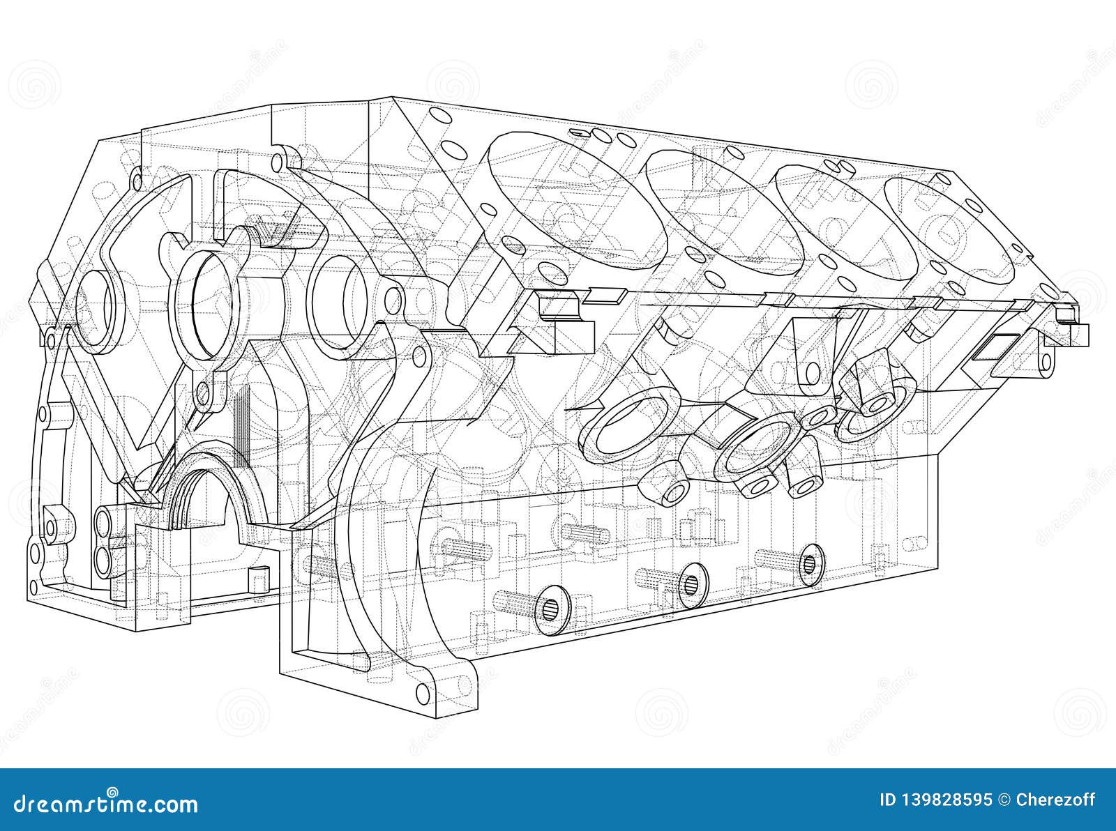 Engine Block Sketch. Vector Rendering of 3d Stock Vector - Illustration ...