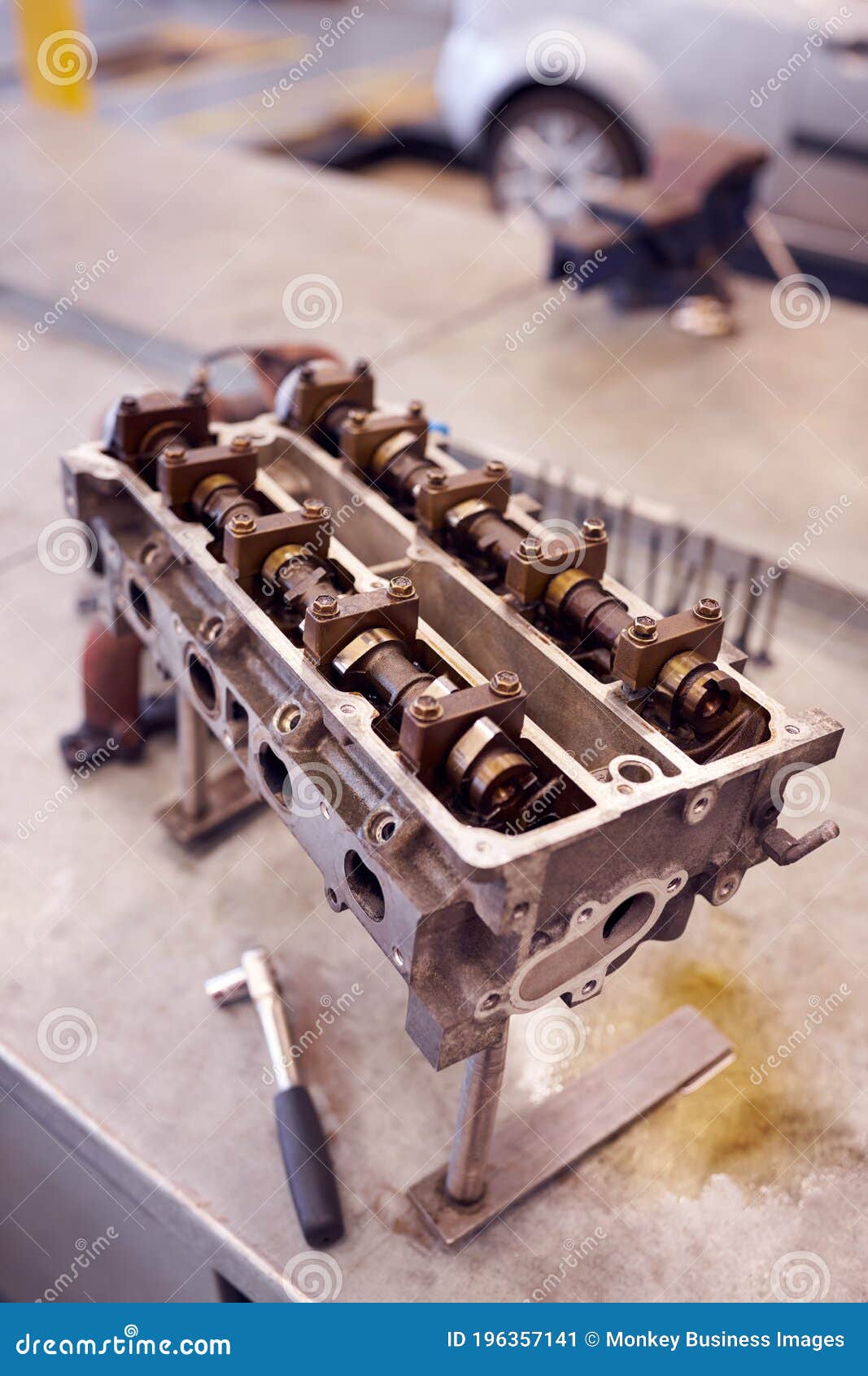 Engine Block on Workbench in Garage Waiting To Be Worked on Stock Image ...
