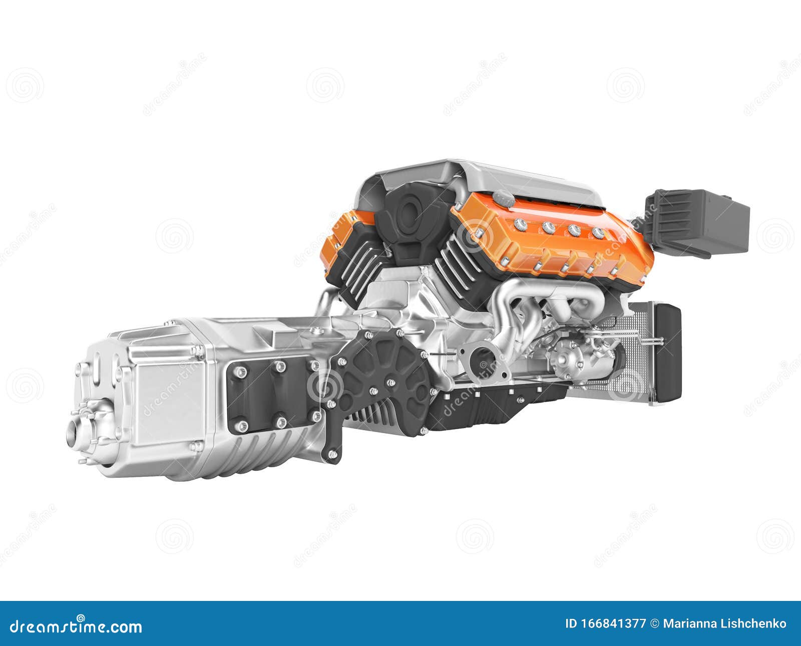 Engine for Car Assembly with Gearbox Rear View 3D Render on White ...
