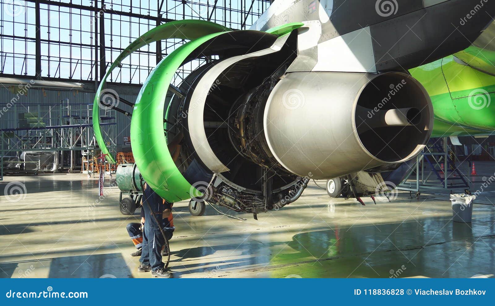 Engine and Chassis of the Passenger Airplane Under Heavy Maintenance ...